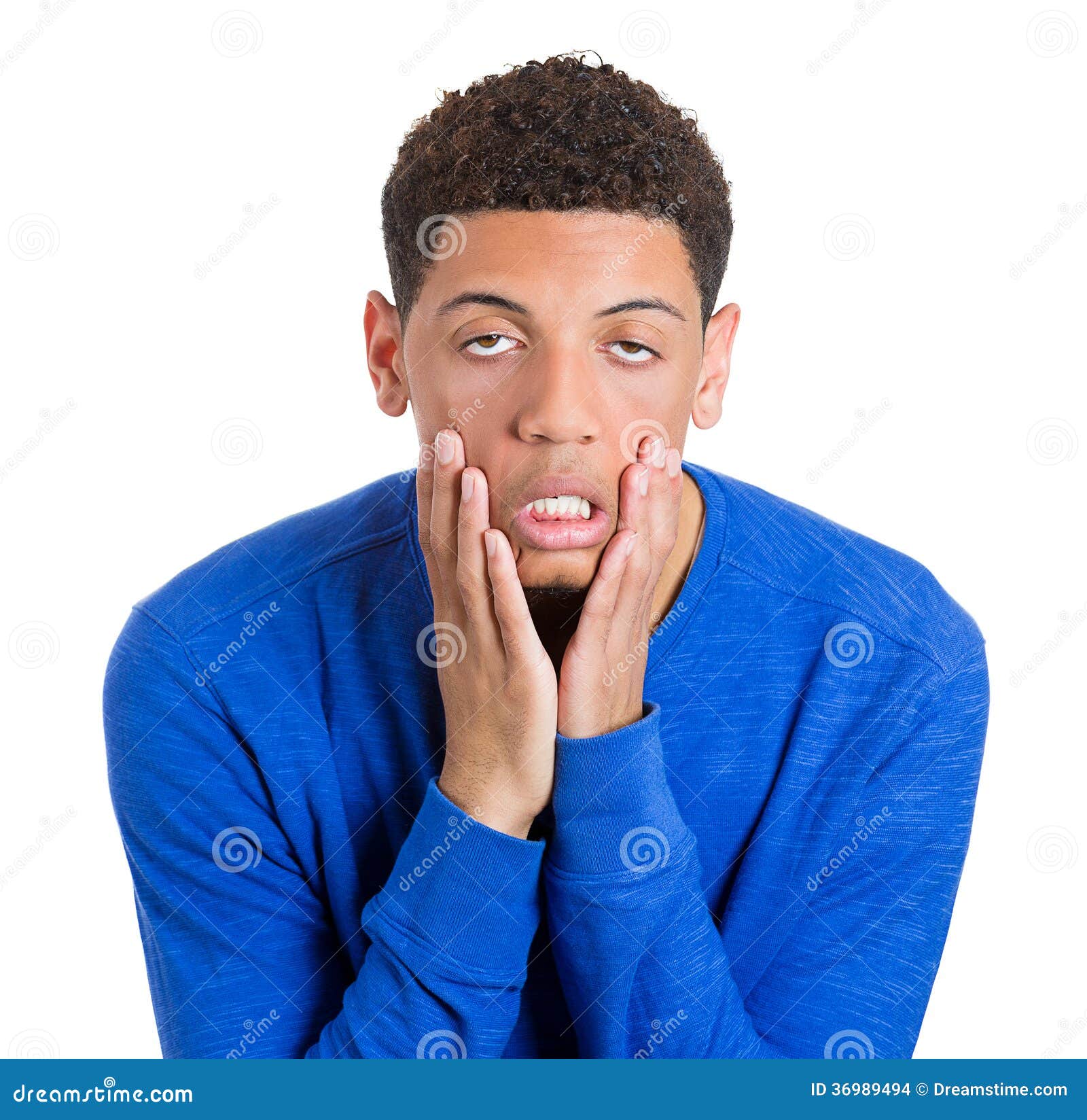 Overwhelmed, Tired Young Man Dragging Cheeks Down Stock Photo - Image ...