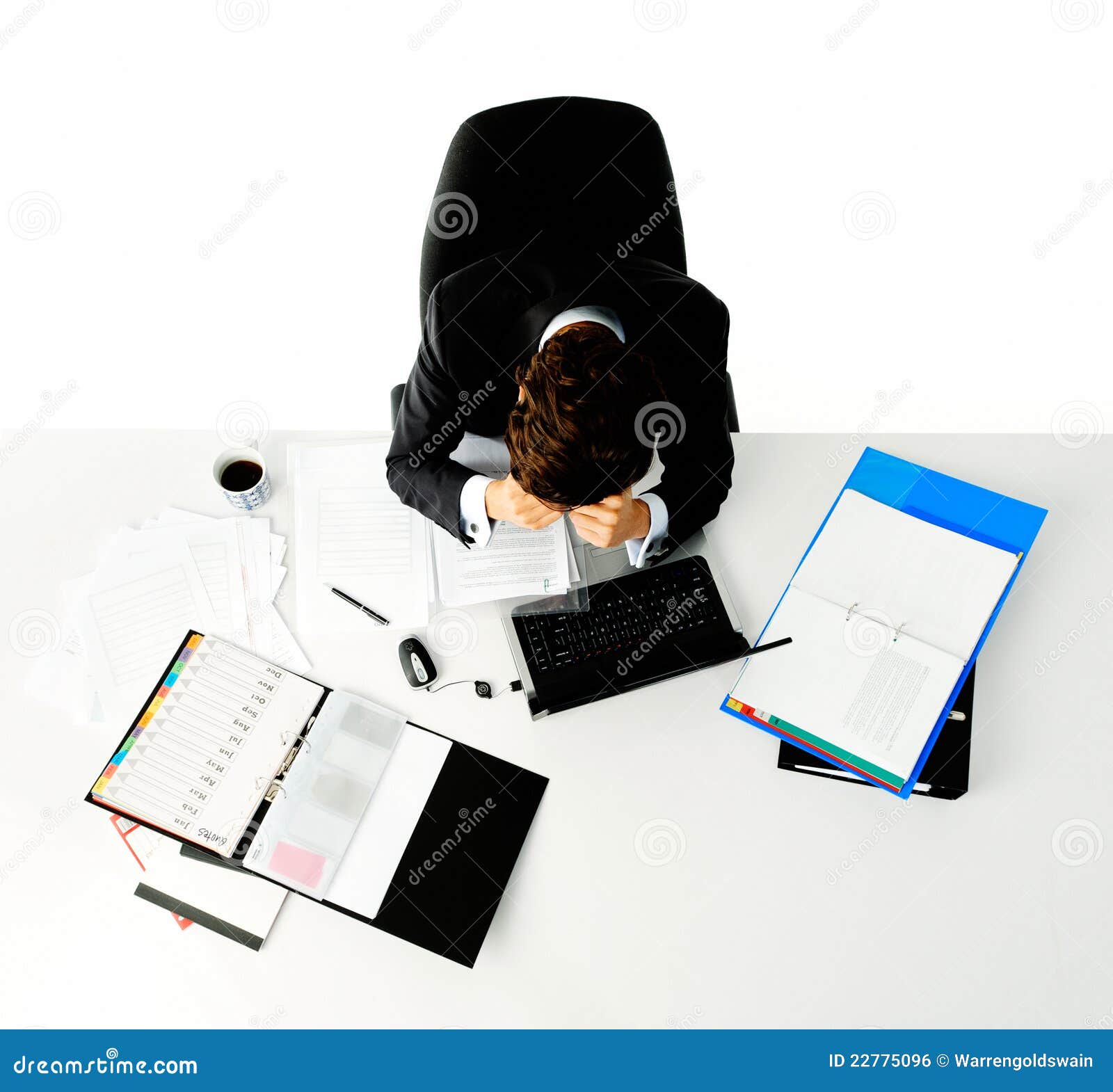 Overwhelmed Worker at His Desk Stock Photo - Image of messy ...