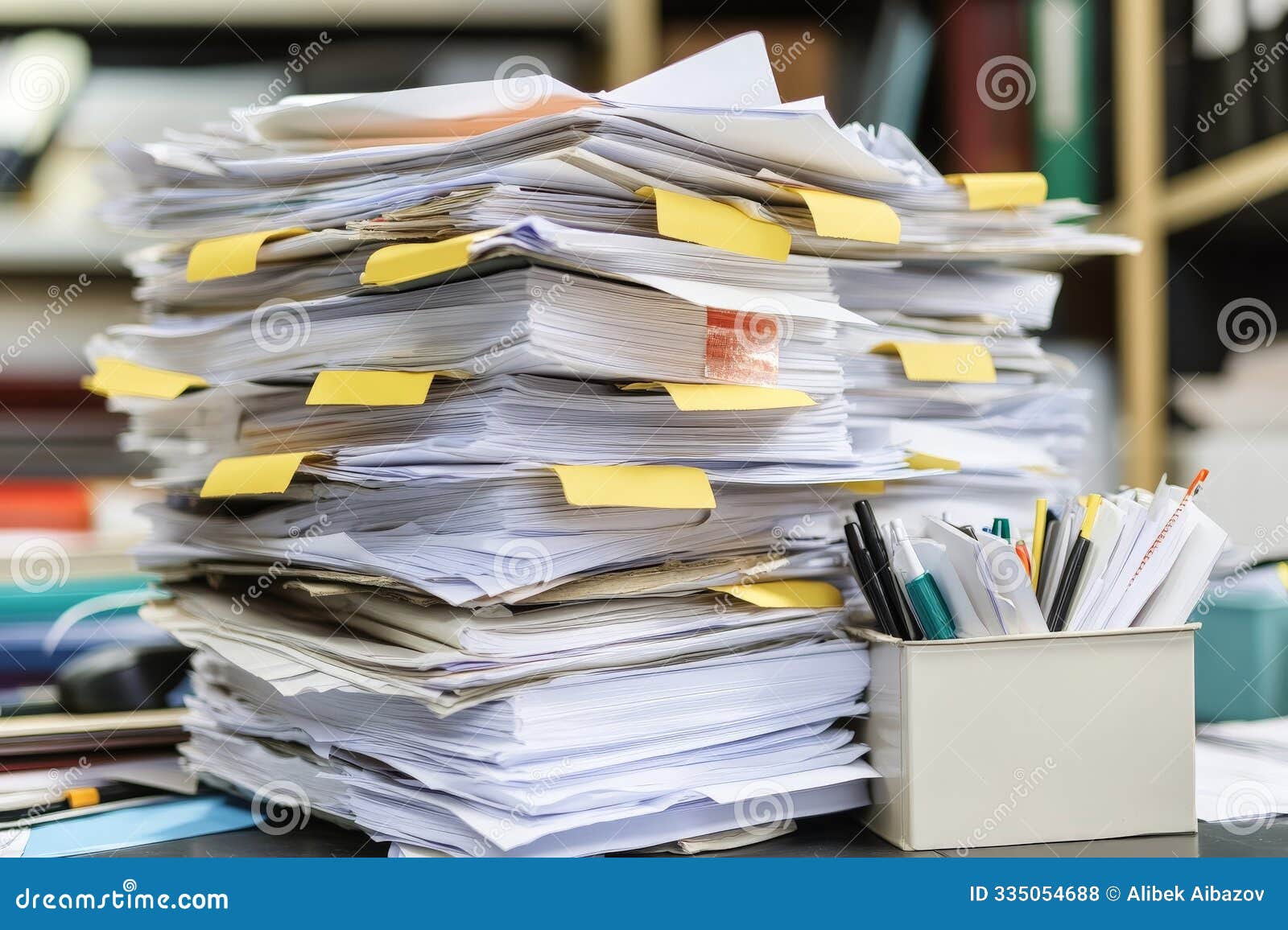 Office Paperwork. Overworked Worker With Documents Stacks. Messy Desks ...
