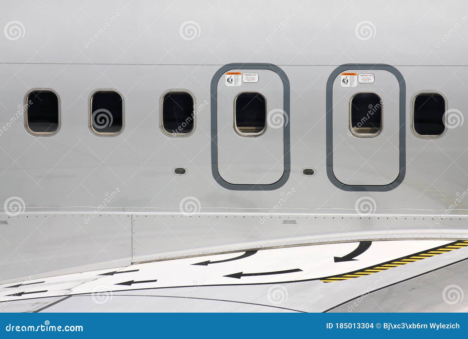 Overwing emergency exits stock photo. Image of aircraft - 185013304
