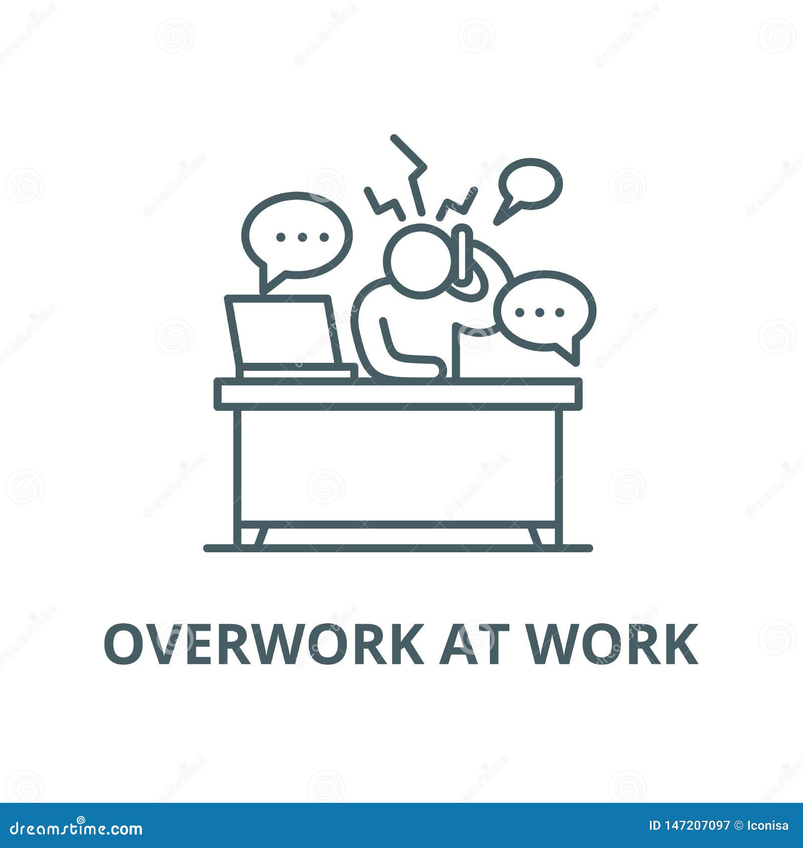 Overwork at Work Vector Line Icon, Linear Concept, Outline Sign, Symbol ...