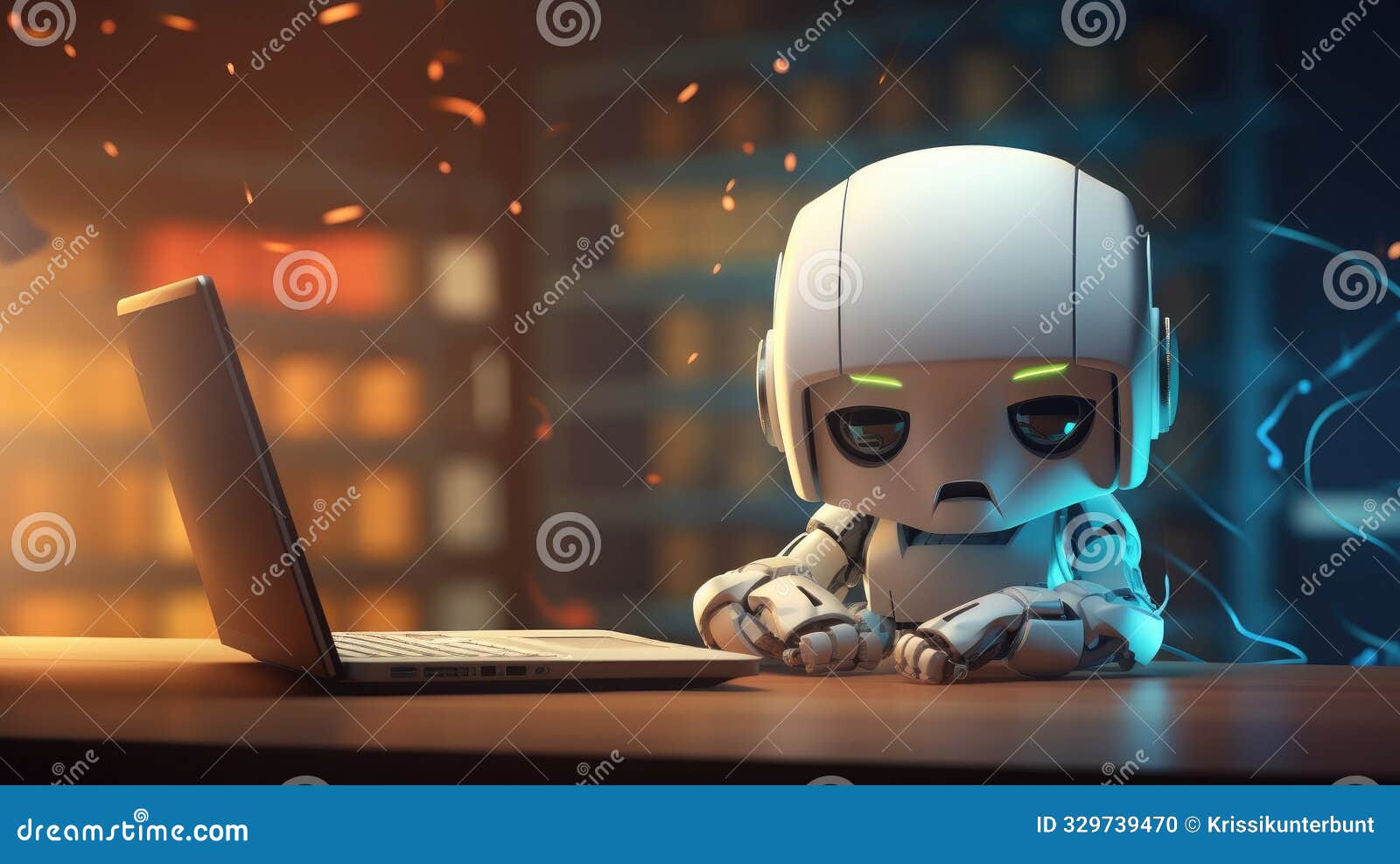 Overworked Annoyed Robot Works on the Computer AI Generated Stock ... Overworked Annoyed Robot Works on the Computer AI Generated Stock ...