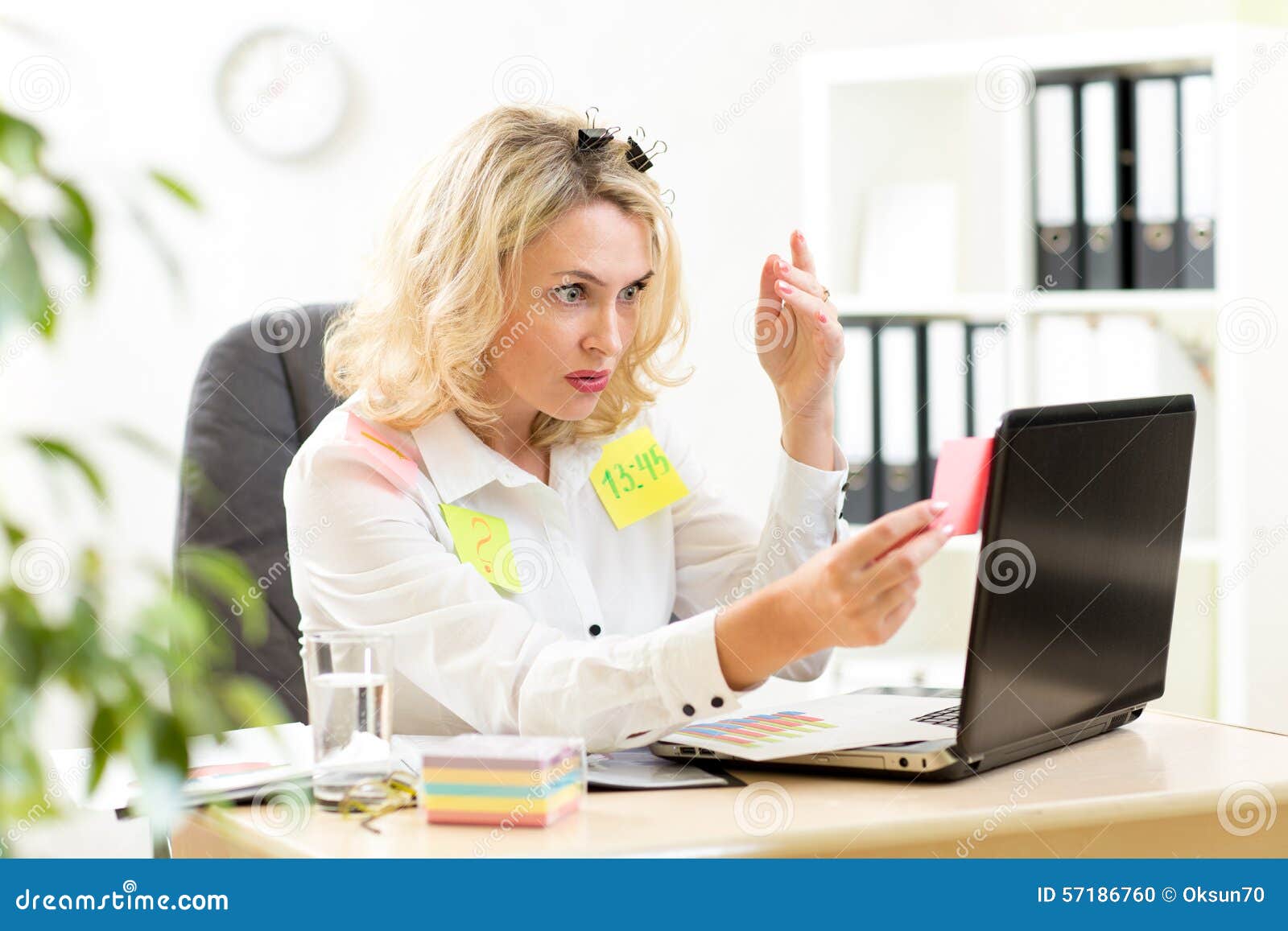 Overworked Business Lady Working in Office and Stock Photo - Image of ...
