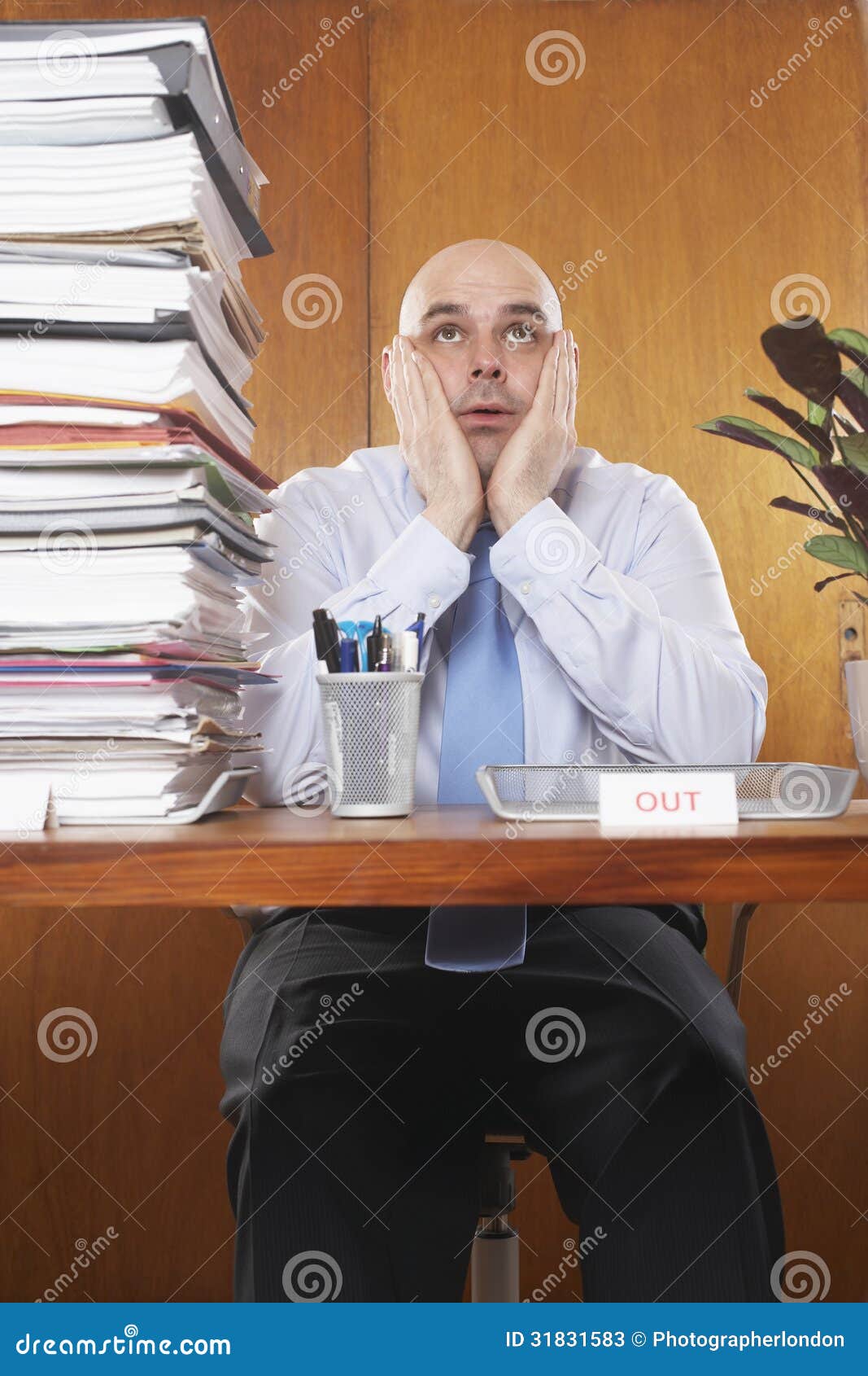 Overworked Businessman at Desk Stock Image - Image of deskwork, holder ...