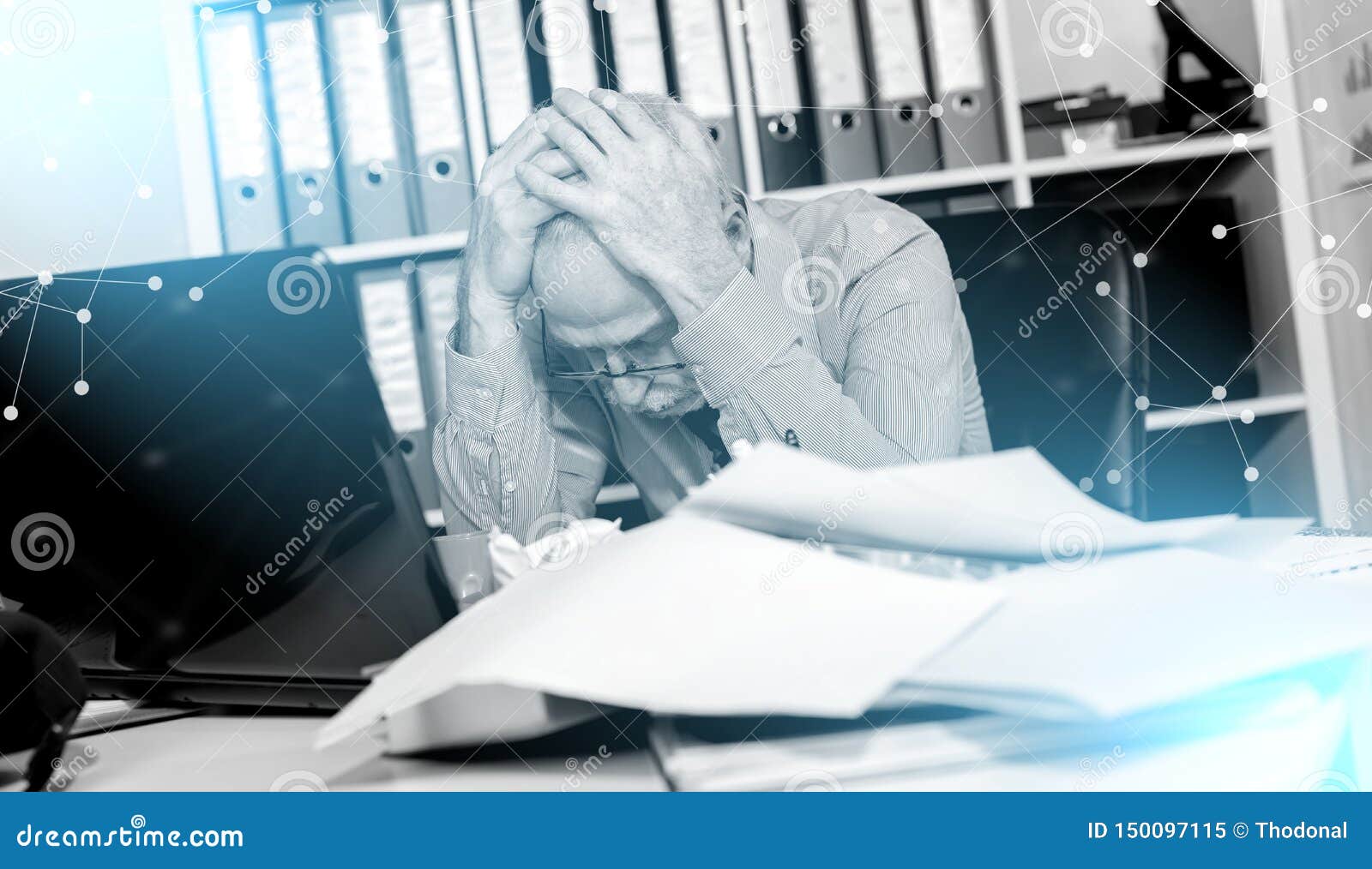 Overworked Businessman Sitting at a Messy Desk Stock Image - Image of ...