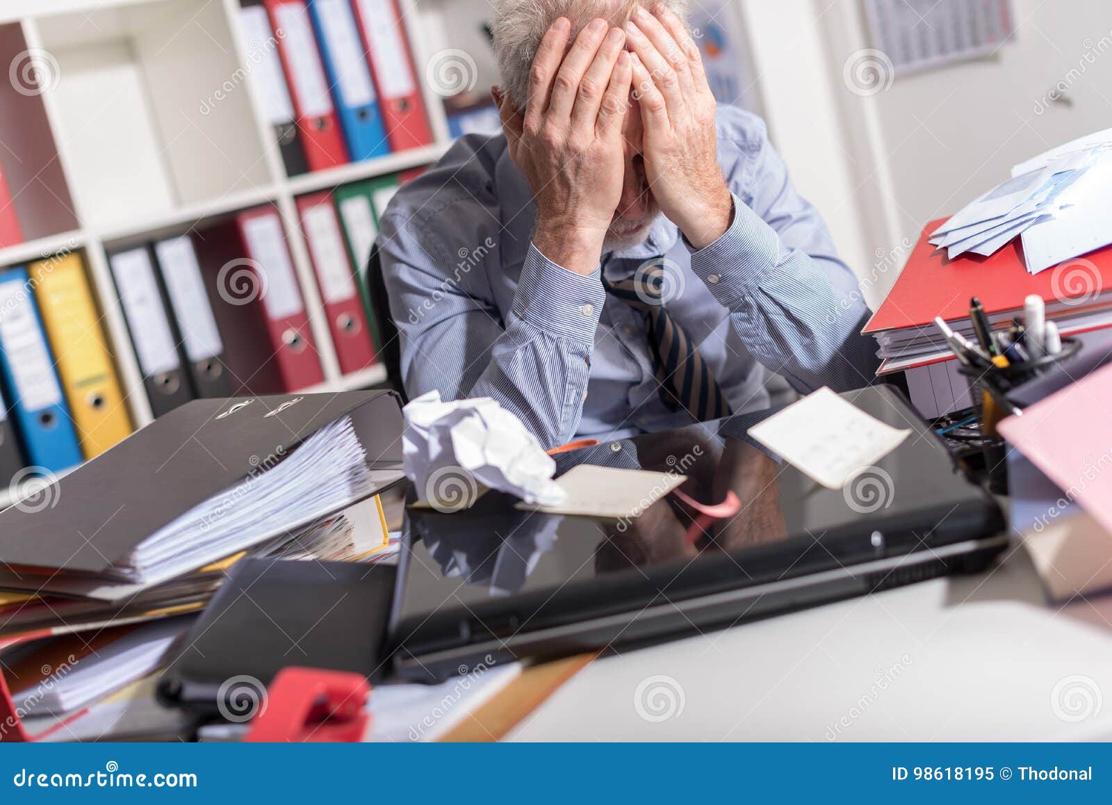 Overworked Businessman Sitting at a Messy Desk Stock Image - Image of ...