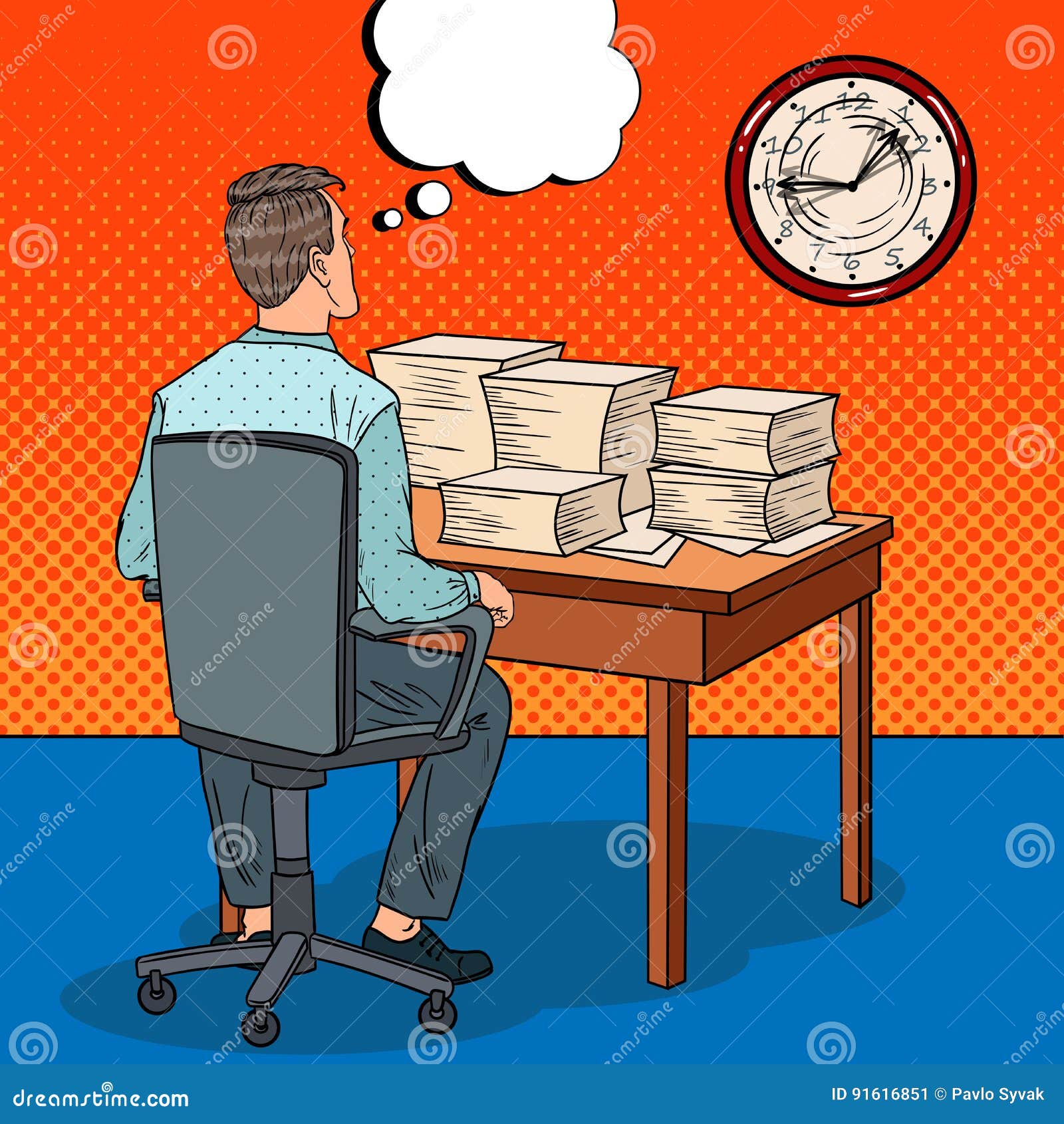 Overworked Businessman with Stack of Papers. Overtime at Work. Pop Art ...