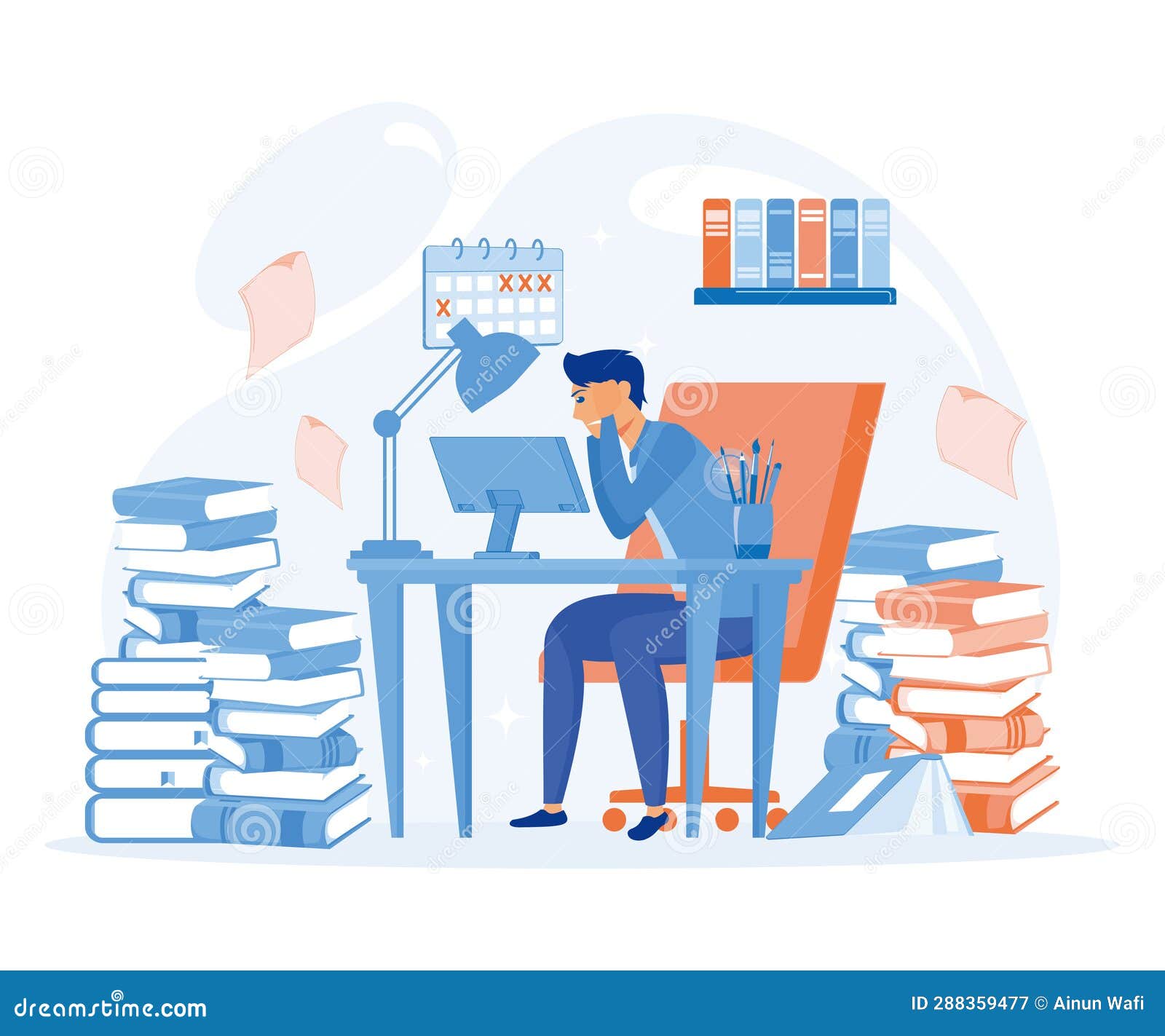 Stressed Frustrated Manager Hard Work in His Office among Piles of ...