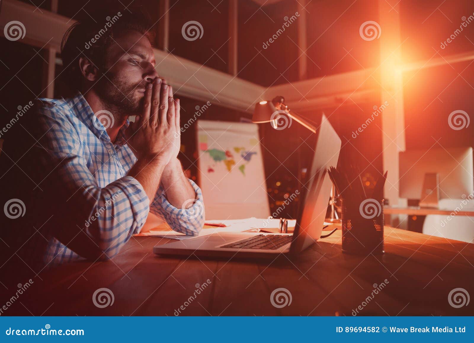 Overworked Businessman Working at Night Stock Photo - Image of ...