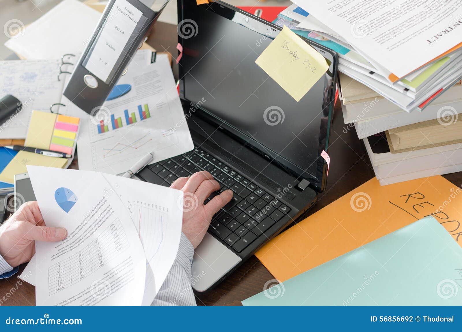Overworked businessman stock photo. Image of laptop, mess - 56856692