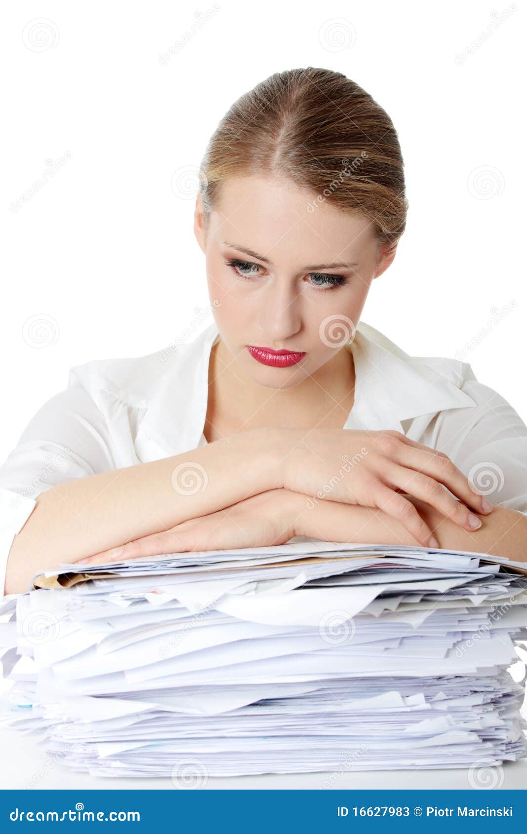 Overworked businesswoman stock image. Image of paperwork - 16627983
