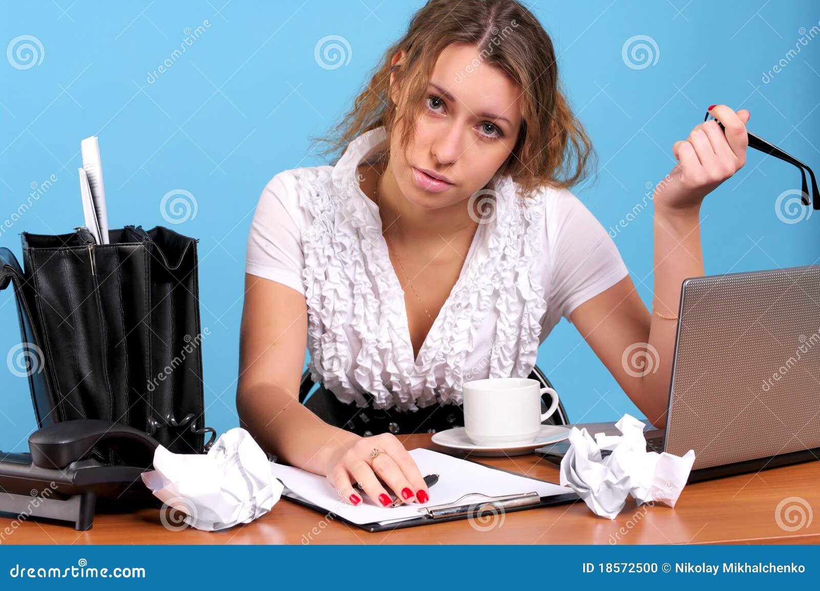 Overworked businesswoman stock photo. Image of computer - 18572500