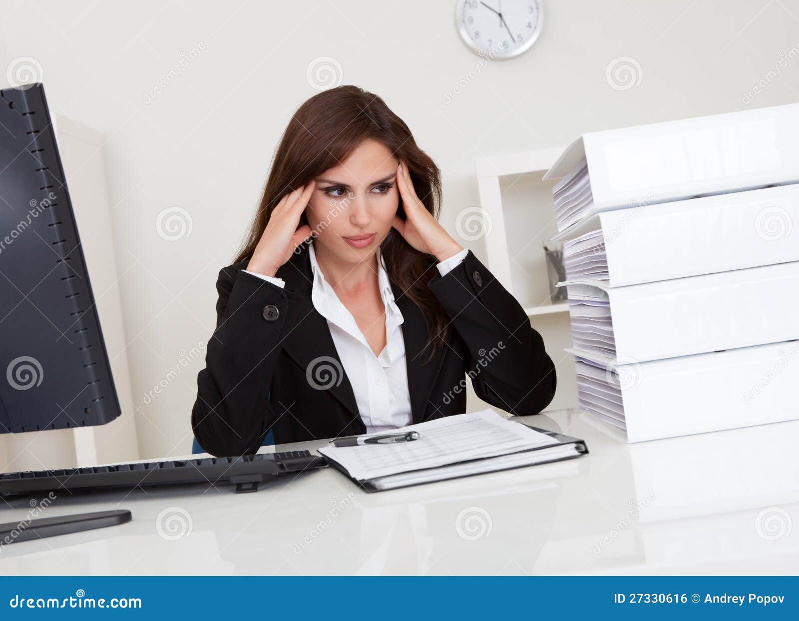 Overworked Businesswoman in Office Stock Photo - Image of businesswoman ...