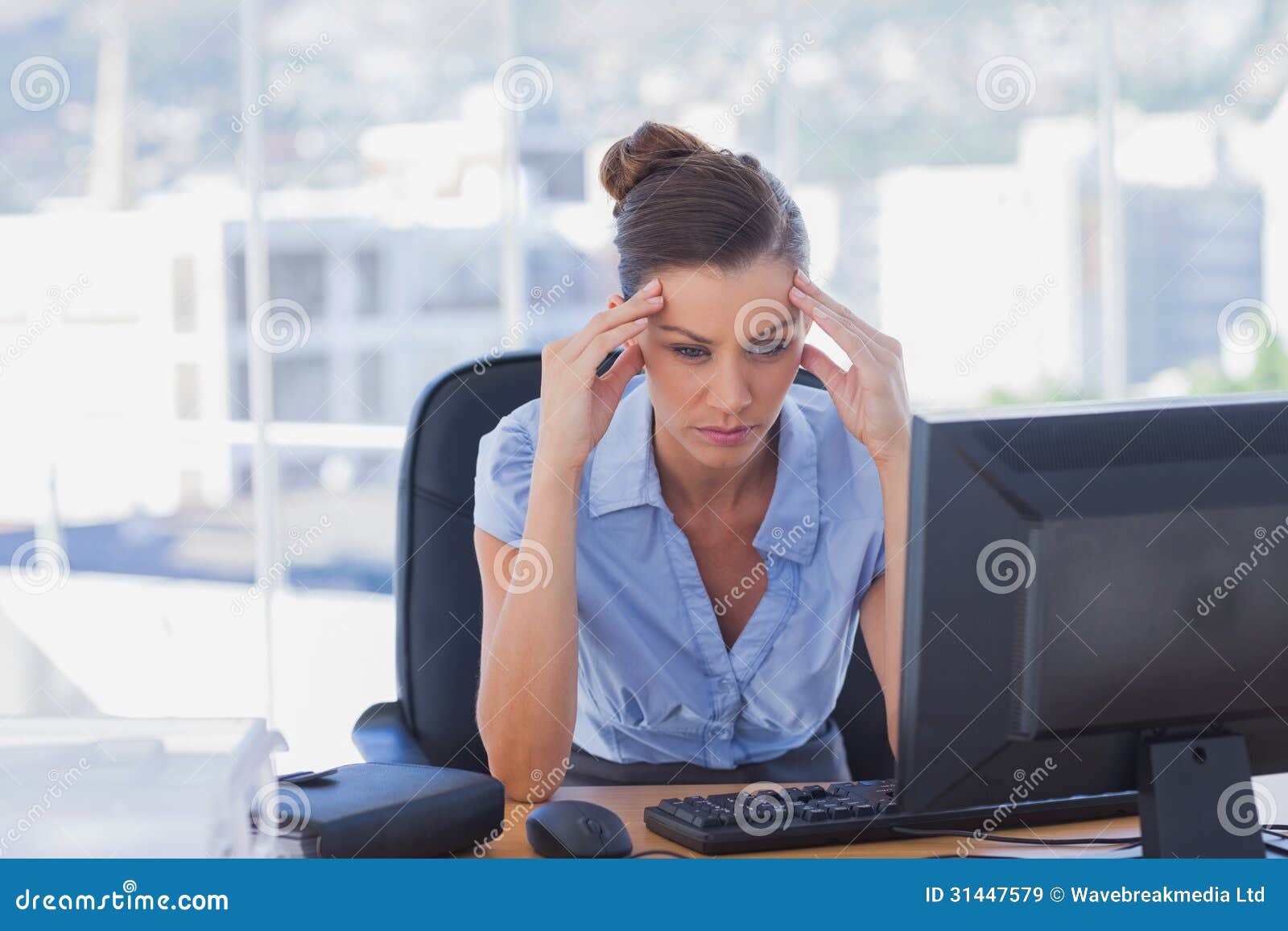 Overworked businesswoman stock image. Image of desk, long - 31447579