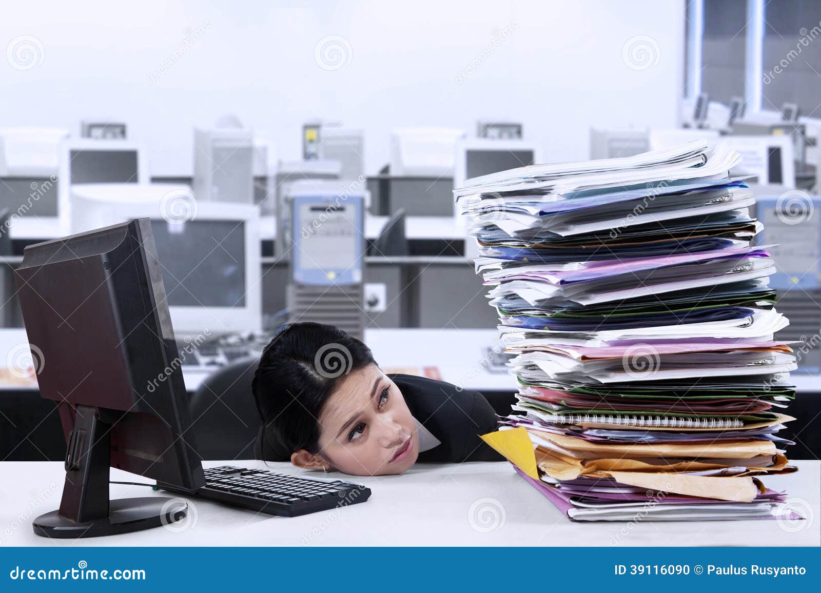 Overworked Businesswoman stock photo. Image of document - 39116090