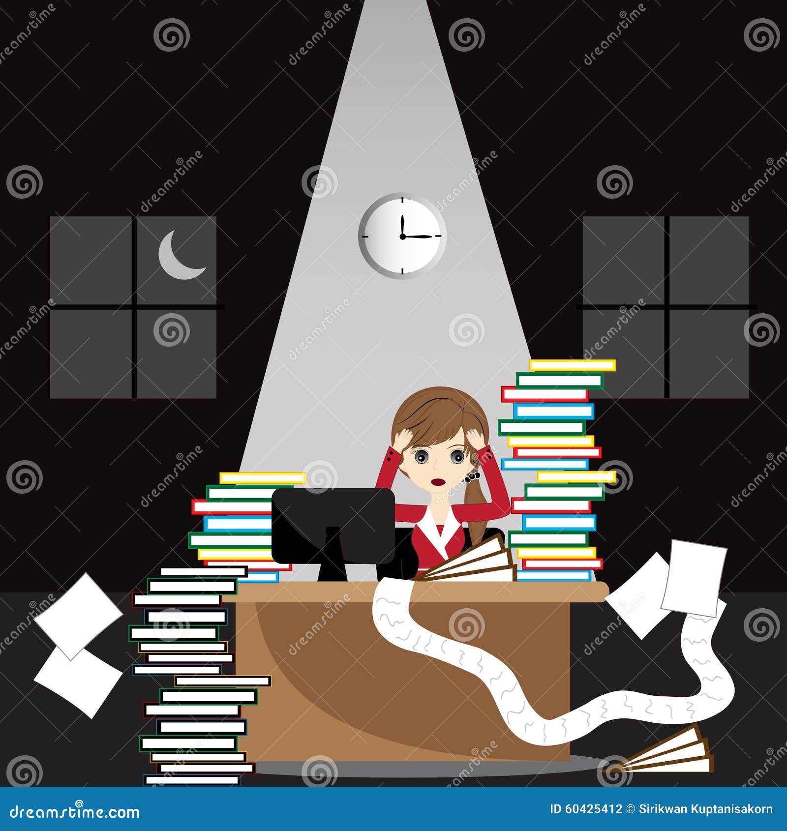 Overworked businesswoman stock vector. Illustration of female - 60425412