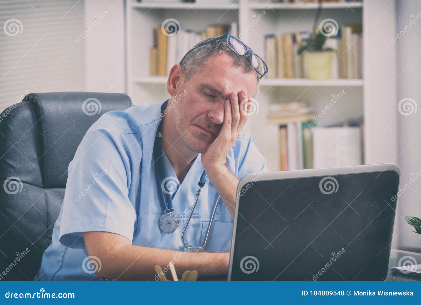 Overworked Doctor in His Office Stock Photo - Image of desk, health ...