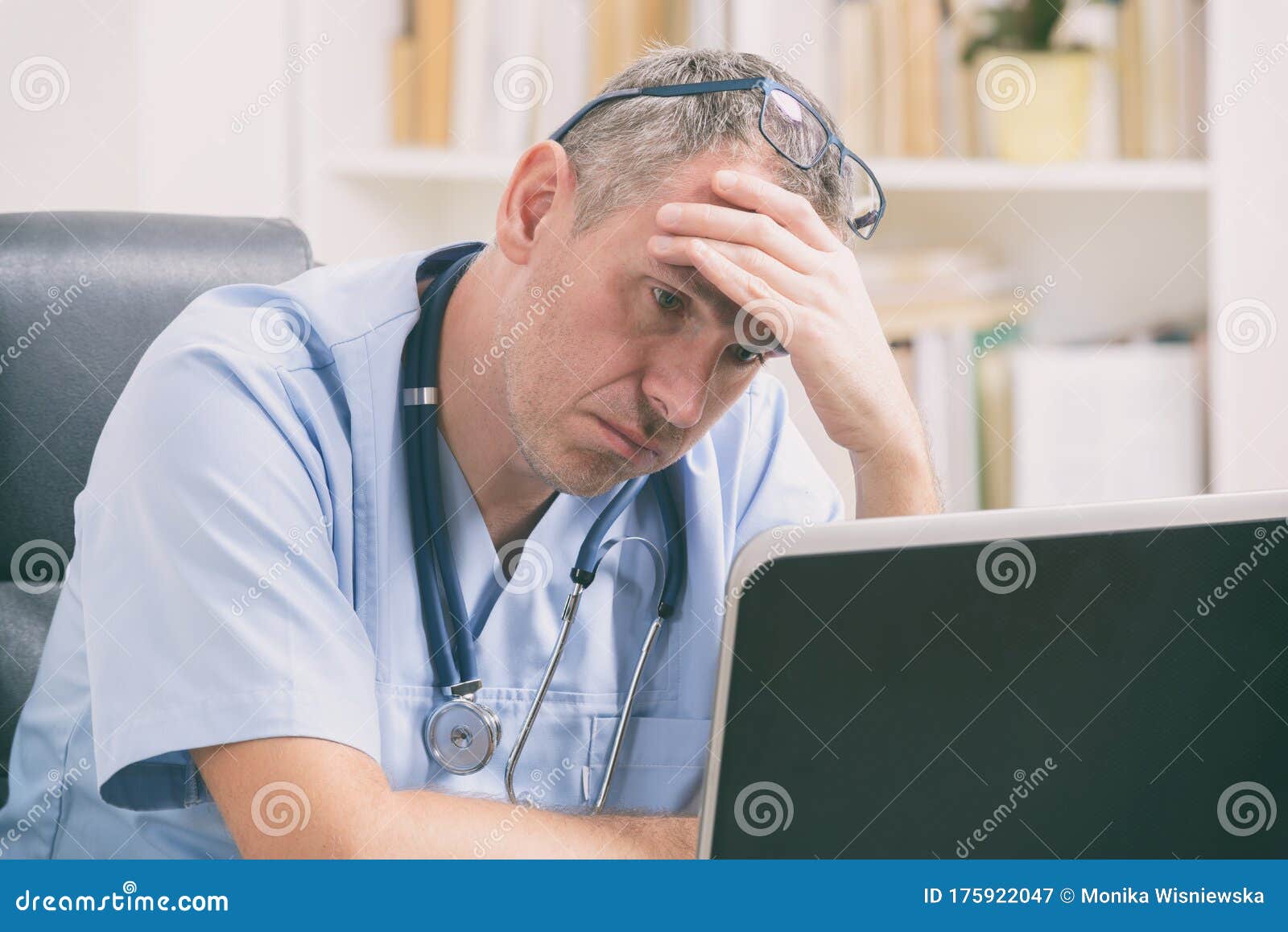 Overworked Doctor in His Office Stock Image - Image of clinic ...