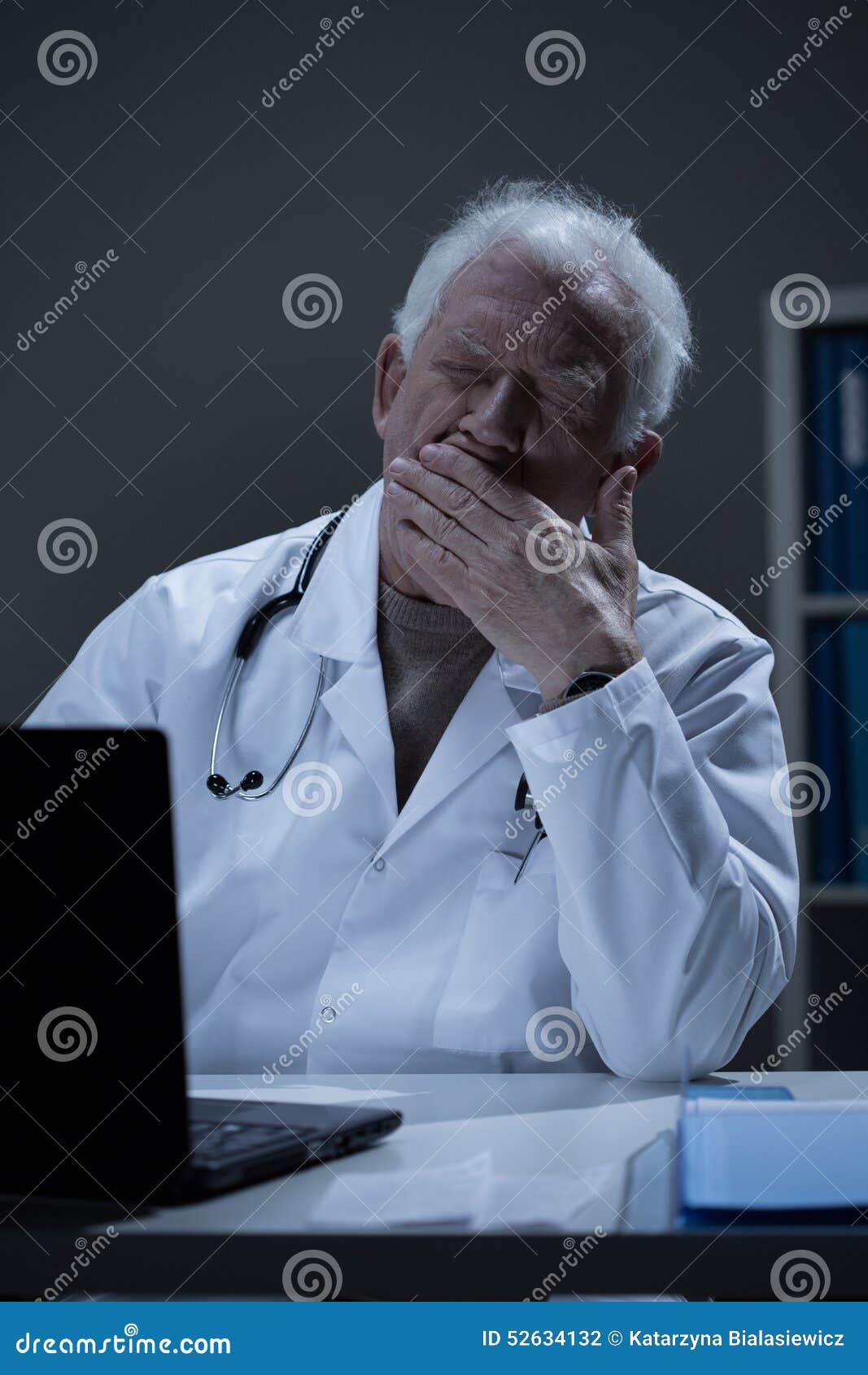 Overworked doctor yawning stock photo. Image of profession - 52634132