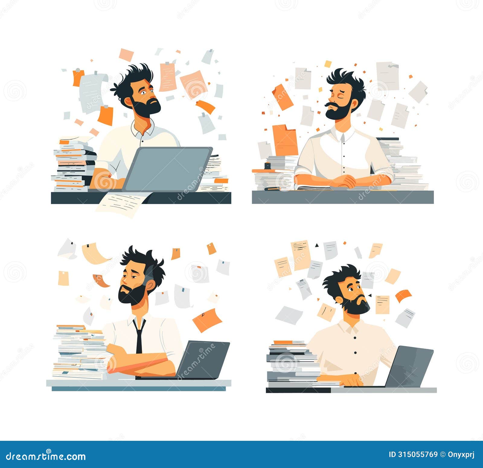 Overworked Employee Cartoon Vector Illustrations. Unorganized ...