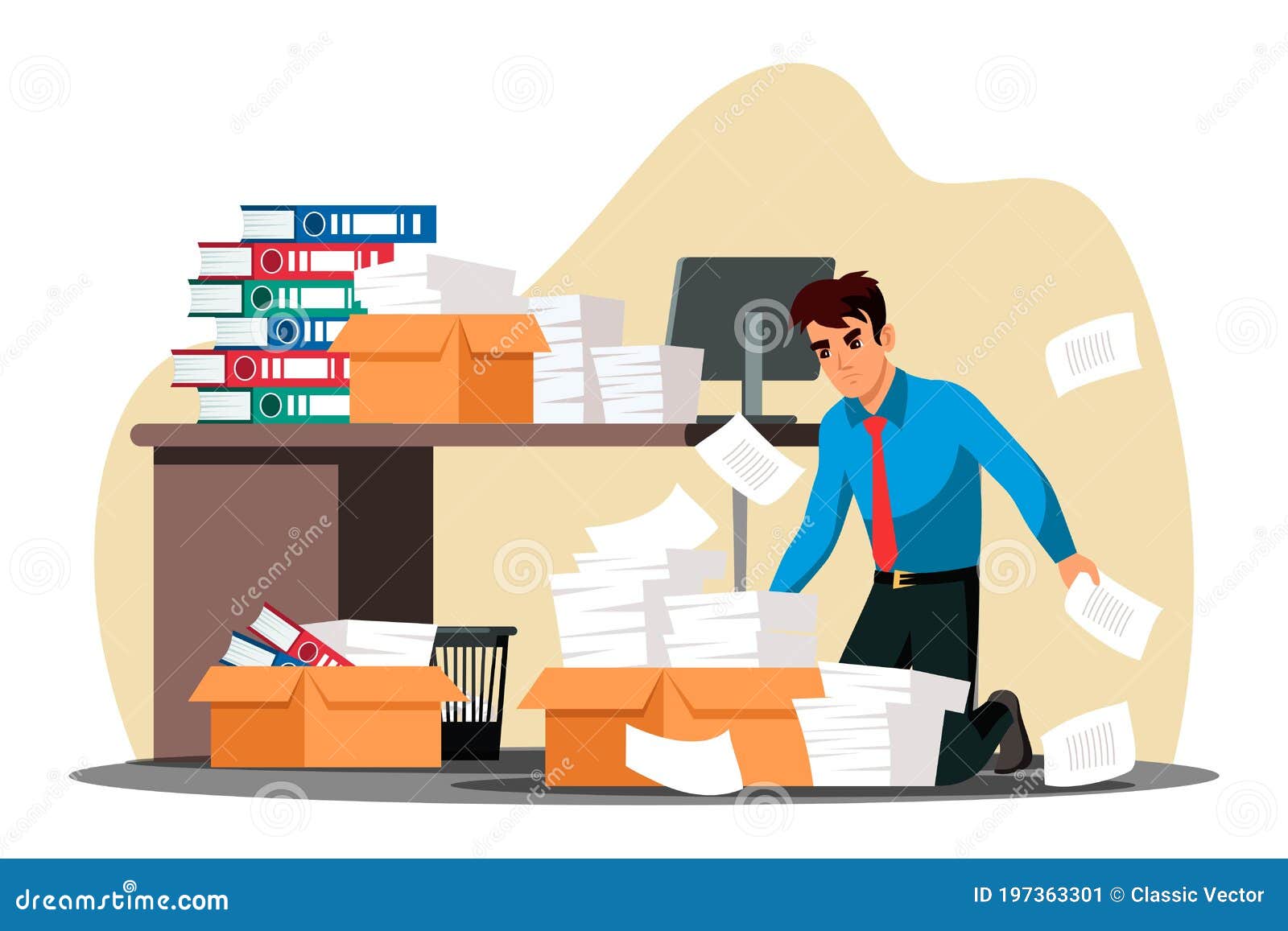 Overworked Employee Doing Lots Of Paperwork Cartoon Vector ...