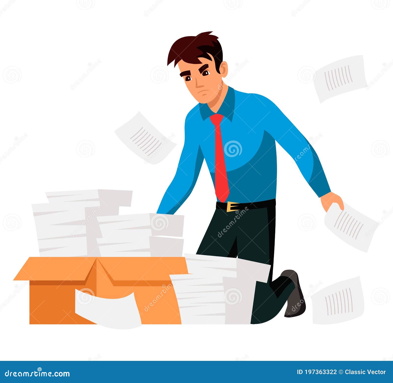 Overworked Employee Doing Lots Of Paperwork Cartoon Vector ...