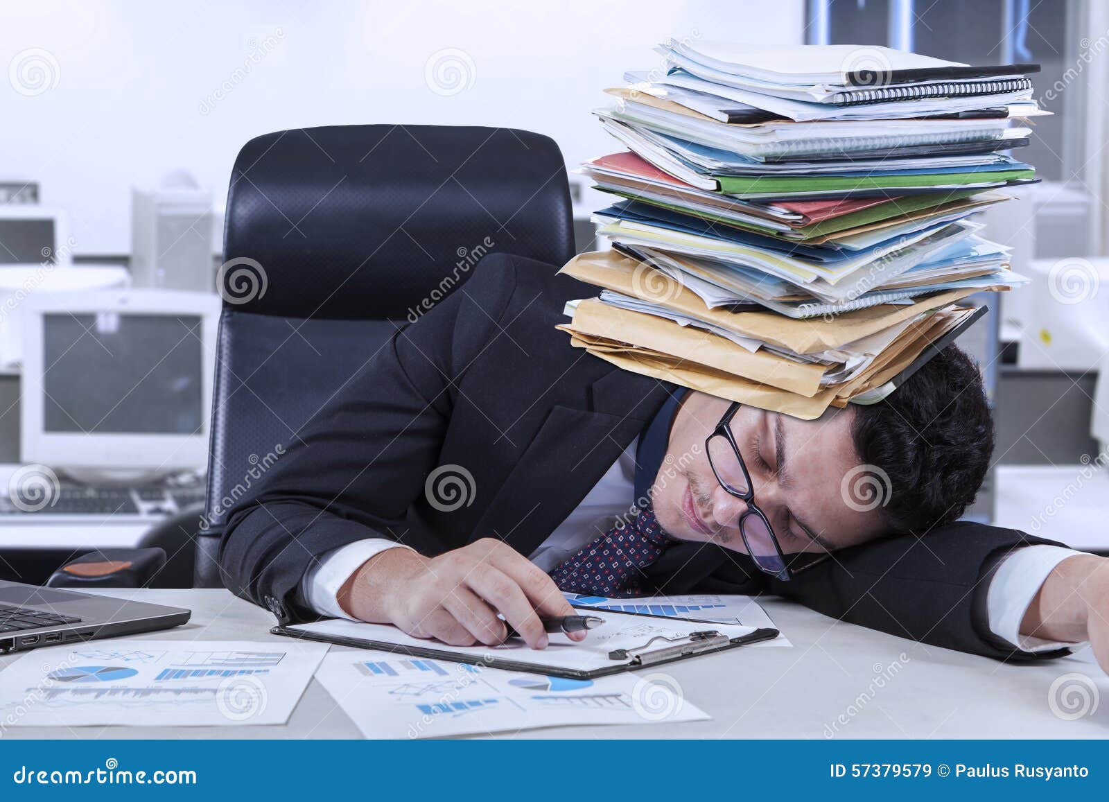 Overworked Employee Sleeping in Office Stock Image - Image of fatigue ...