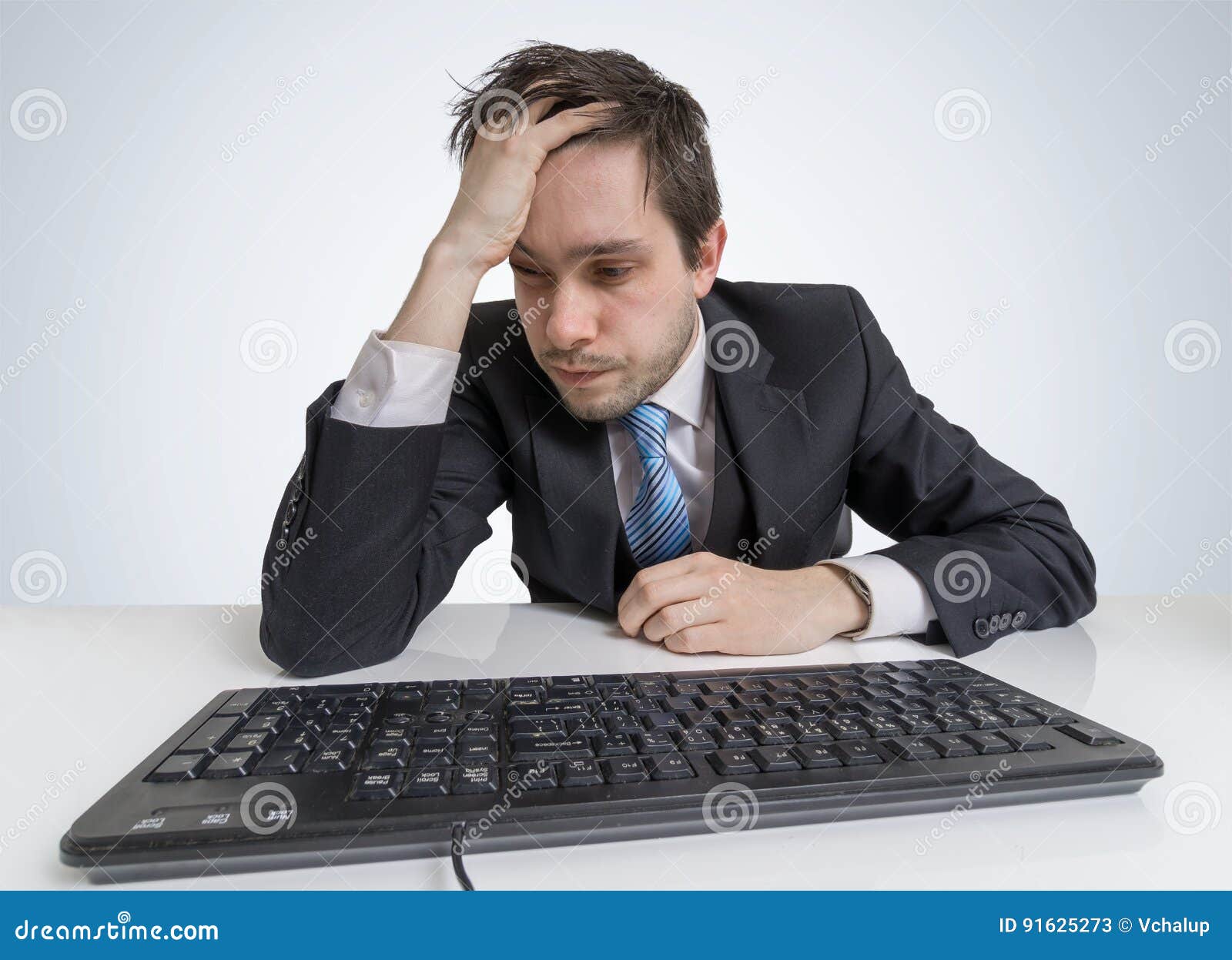 Overworked and Exhausted Businessman is Working with Computer Stock ...