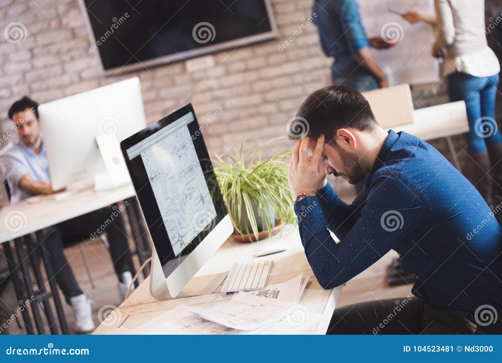 Overworked Exhausted Office Employee Working at Office Stock Image ...