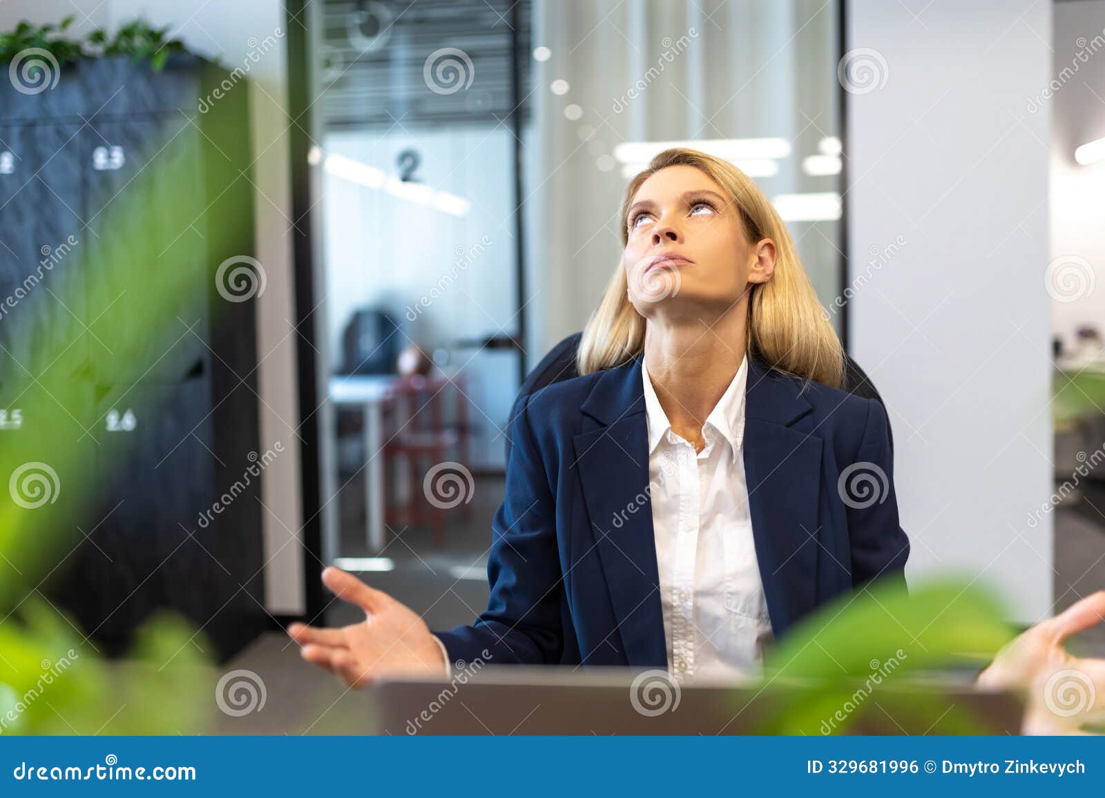 Overworked Female Company Executive Wearing Suit Working on Computer at ...