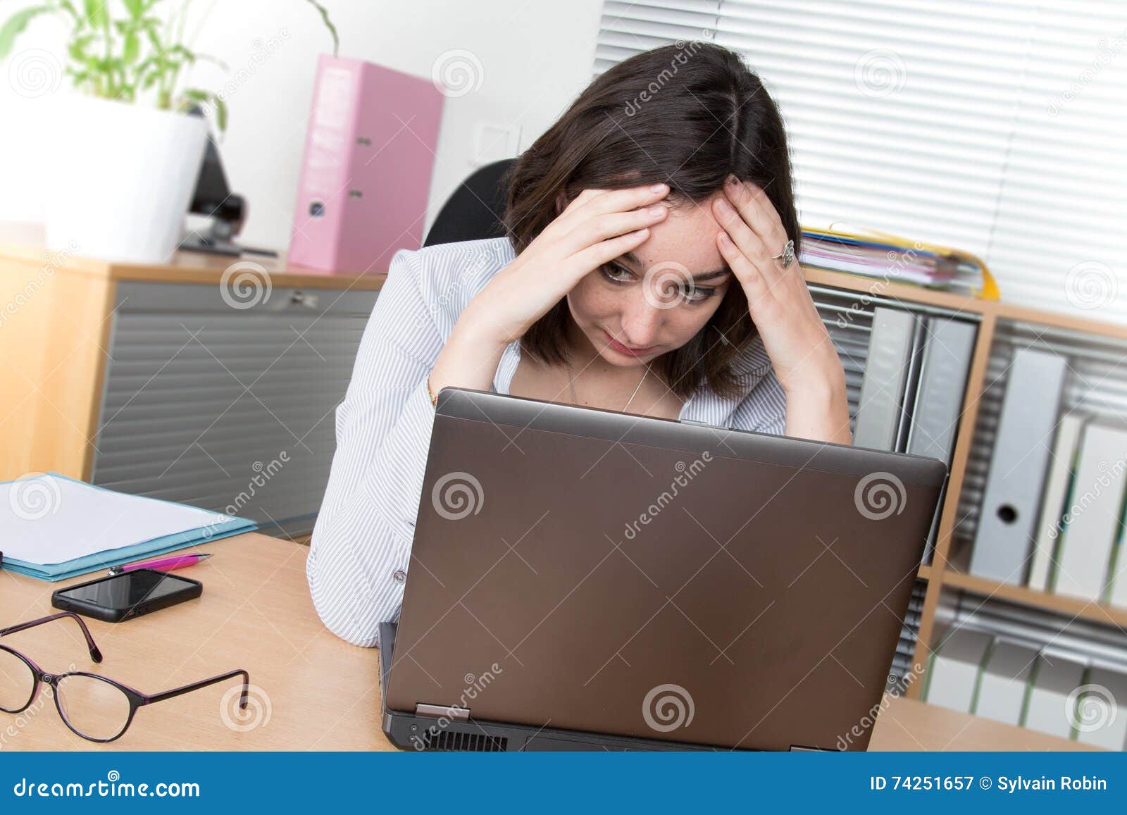 Overworked and Frustrated Young Woman in Front of Computer Stock Image ...
