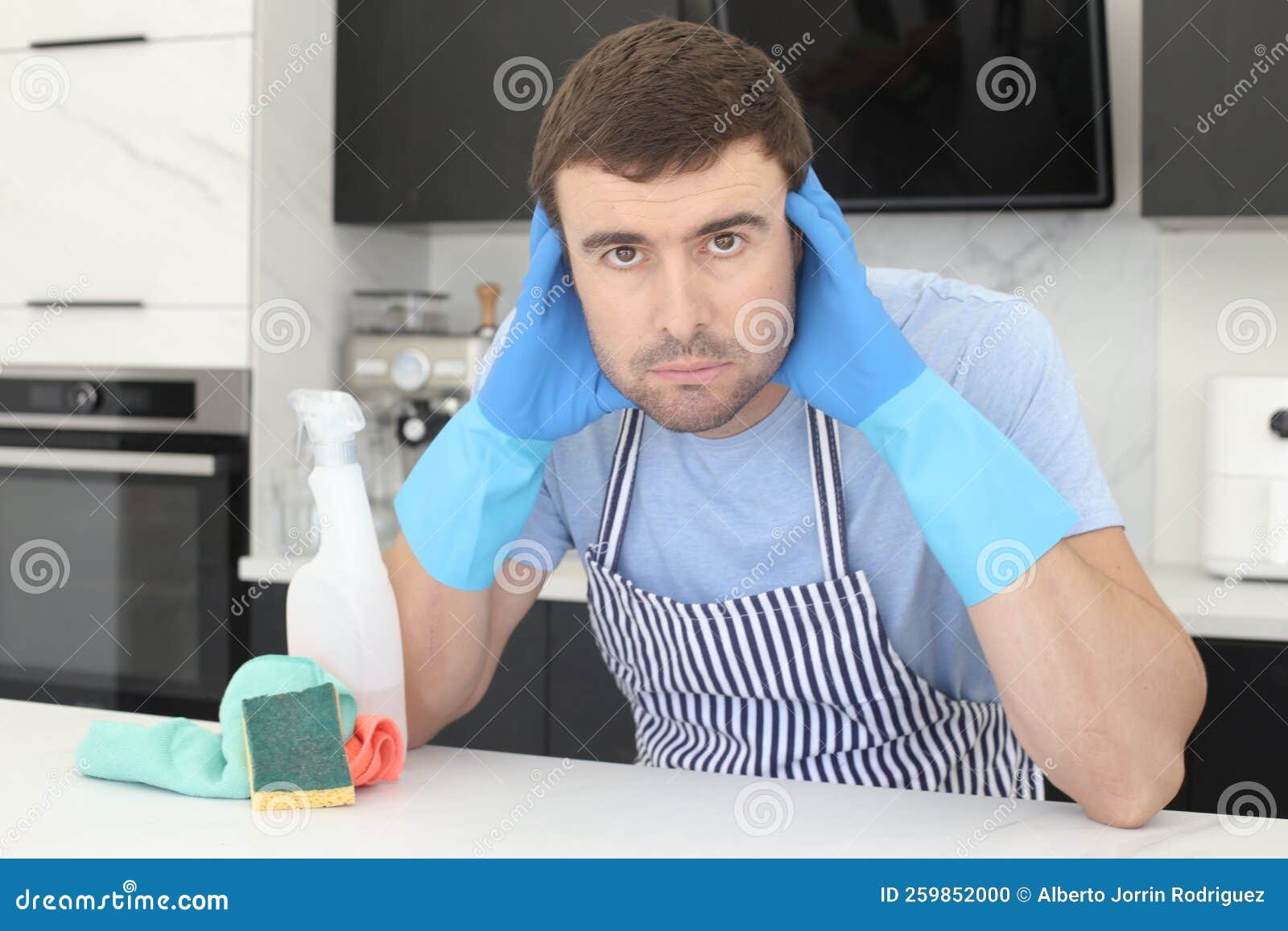 Overworked Looking Man Cleaning the Kitchen Stock Photo - Image of ...