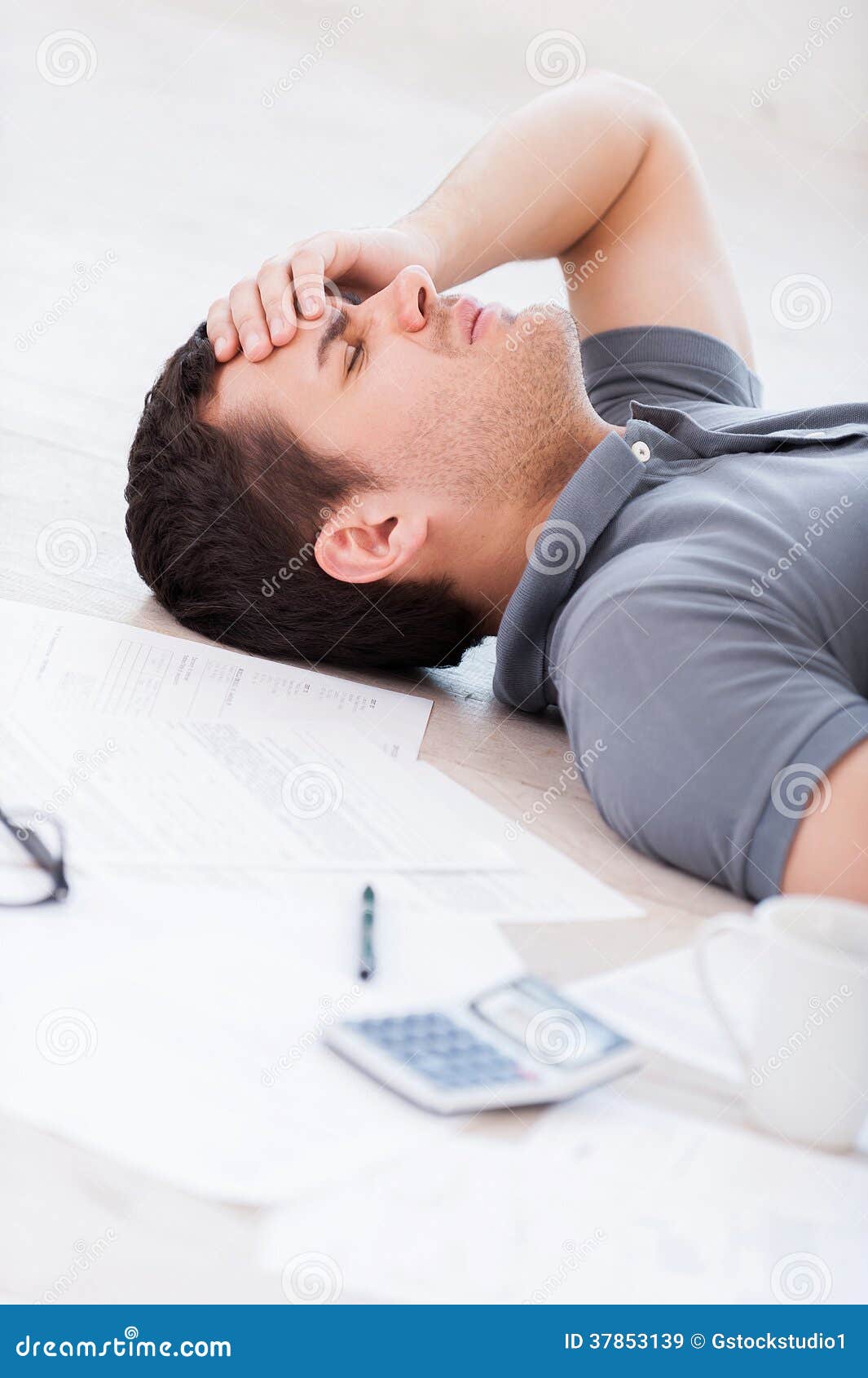 Overworked man. stock image. Image of floor, concepts - 37853139