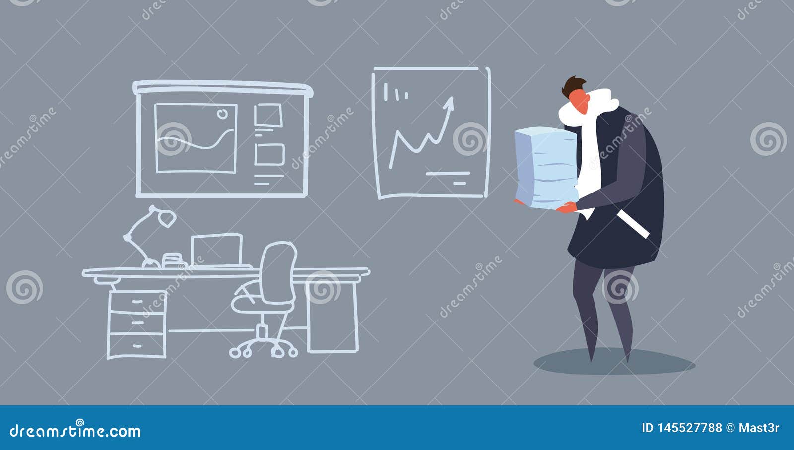 Overworked Man Holding Paper Stack Office Worker Workout Paperwork ...