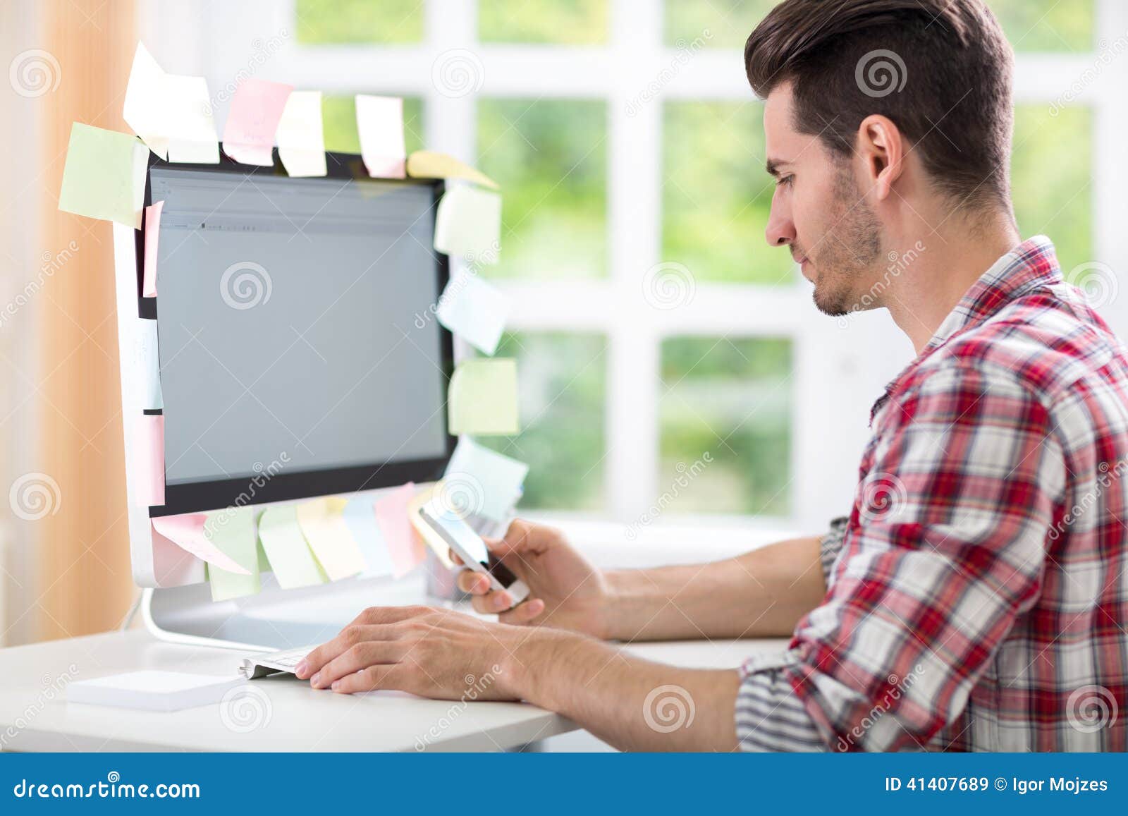 Overworked Man with Stickers on Computer Stock Image - Image of hacker ...