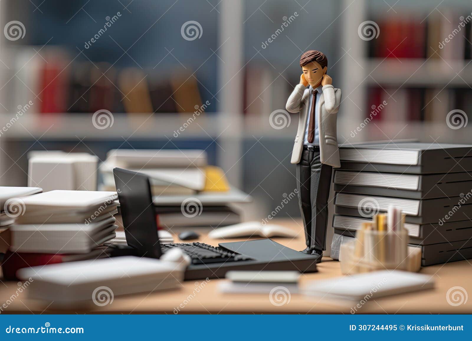 Overworked Miniature Business Man AI Generated Stock Image - Image of ...