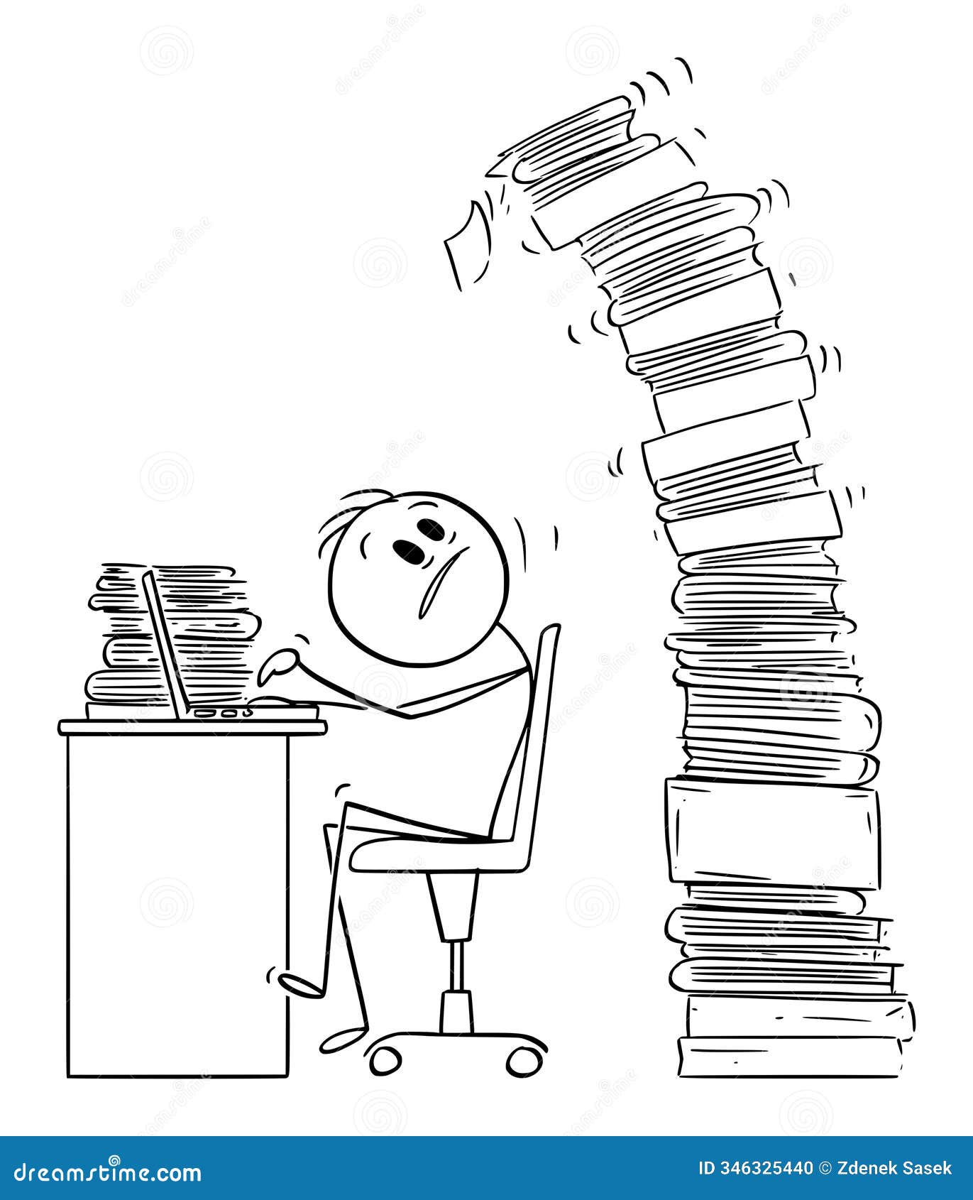 Overworked Office Worker , Vector Cartoon Stick Figure Illustration ...