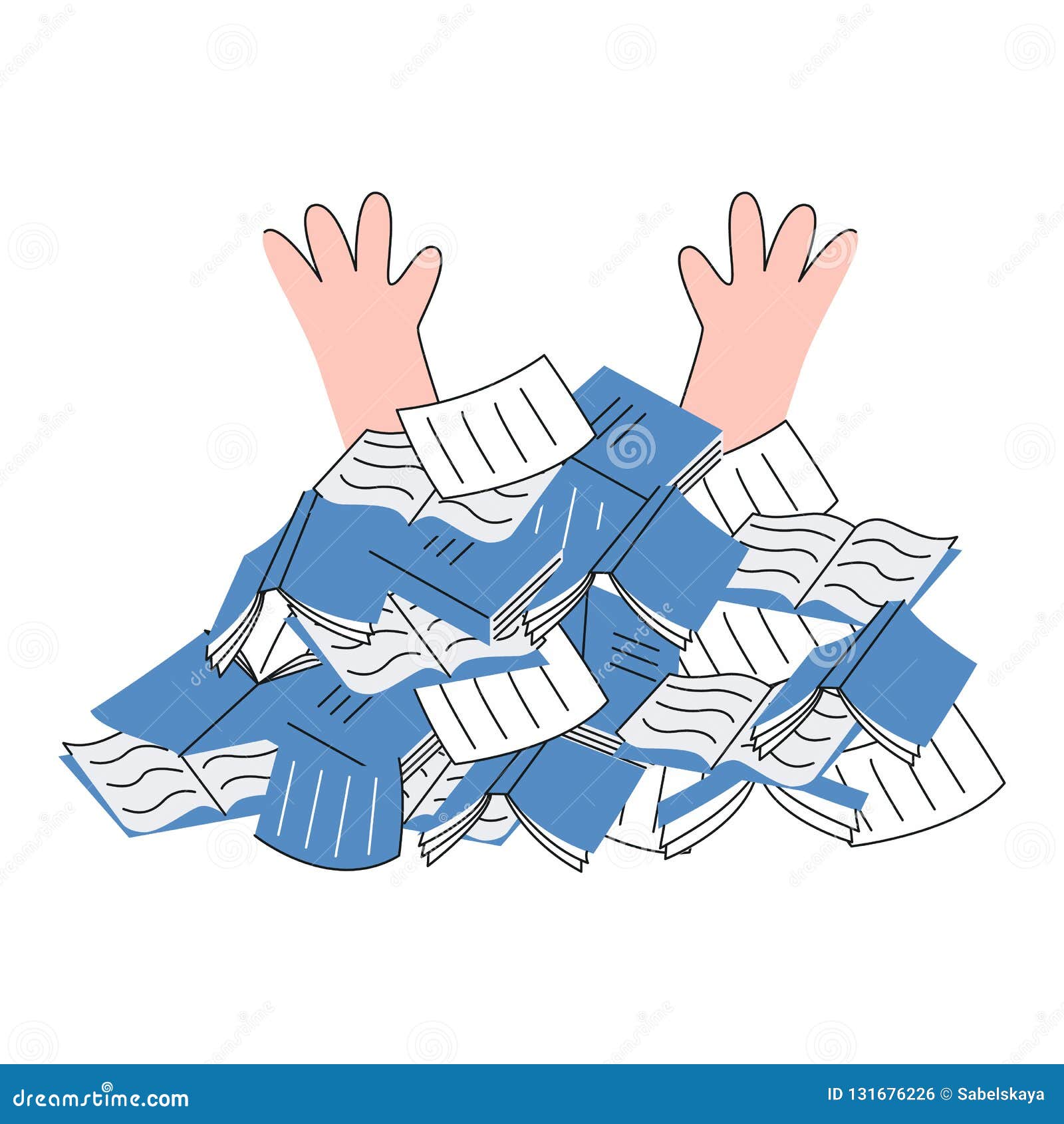Overworked Person Under Pile of Papers Documents and Notebooks in Flat ...
