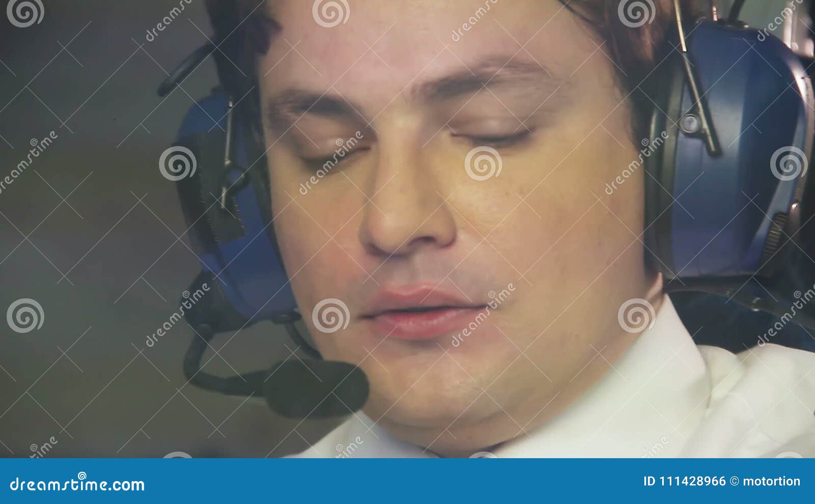 Overworked Perspiring Pilot Sitting in Cockpit, Difficult Flight ...