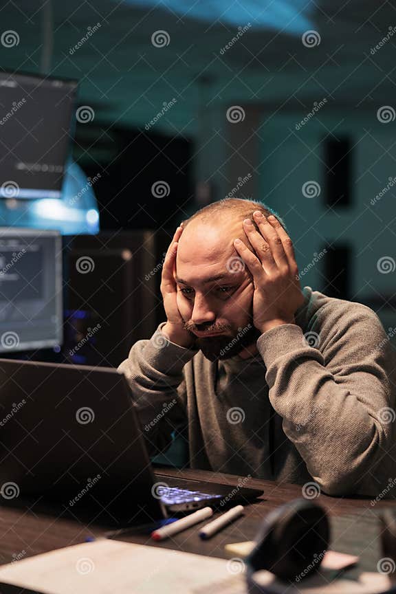 Overworked Programmer Working on App Developing Stock Photo - Image of interface, code: 261086778