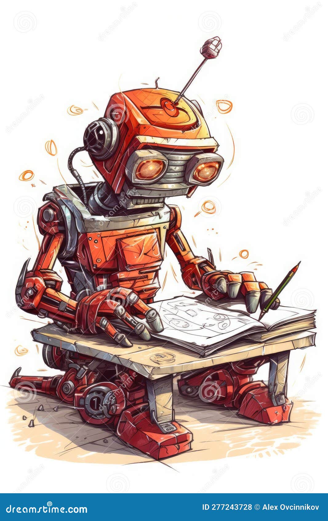 Overworked Robot Struggling To Write a Term Paper. Educational Concept ...