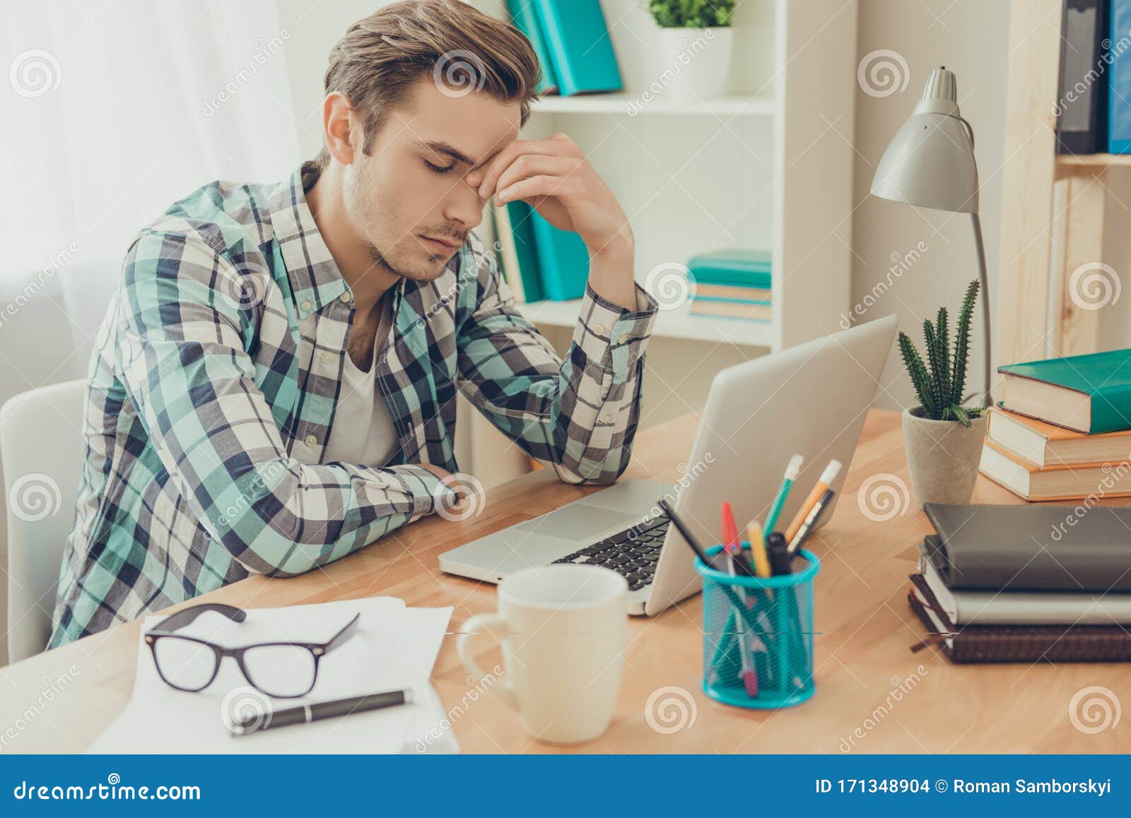 Overworked Sick Man in Bad Mood Thinking about Task Stock Photo - Image ...