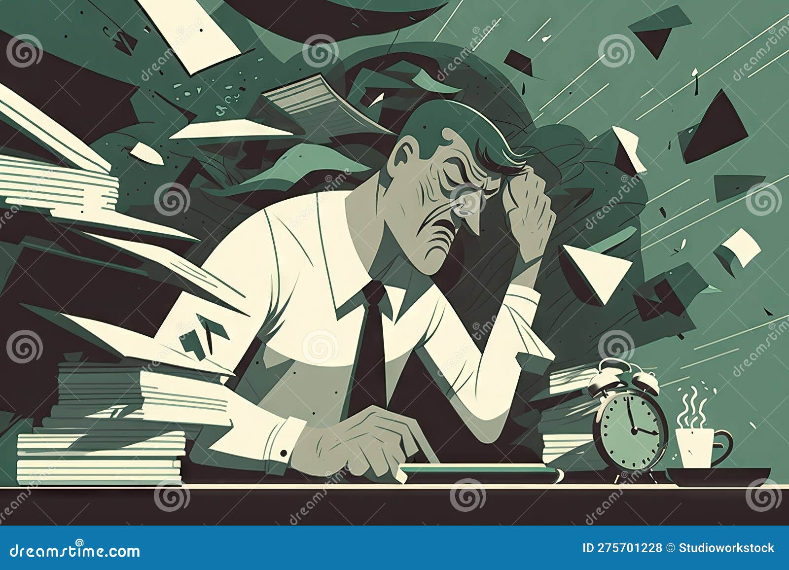 Overworked Stressed Office Worker Working Overtime and Workaholism ...