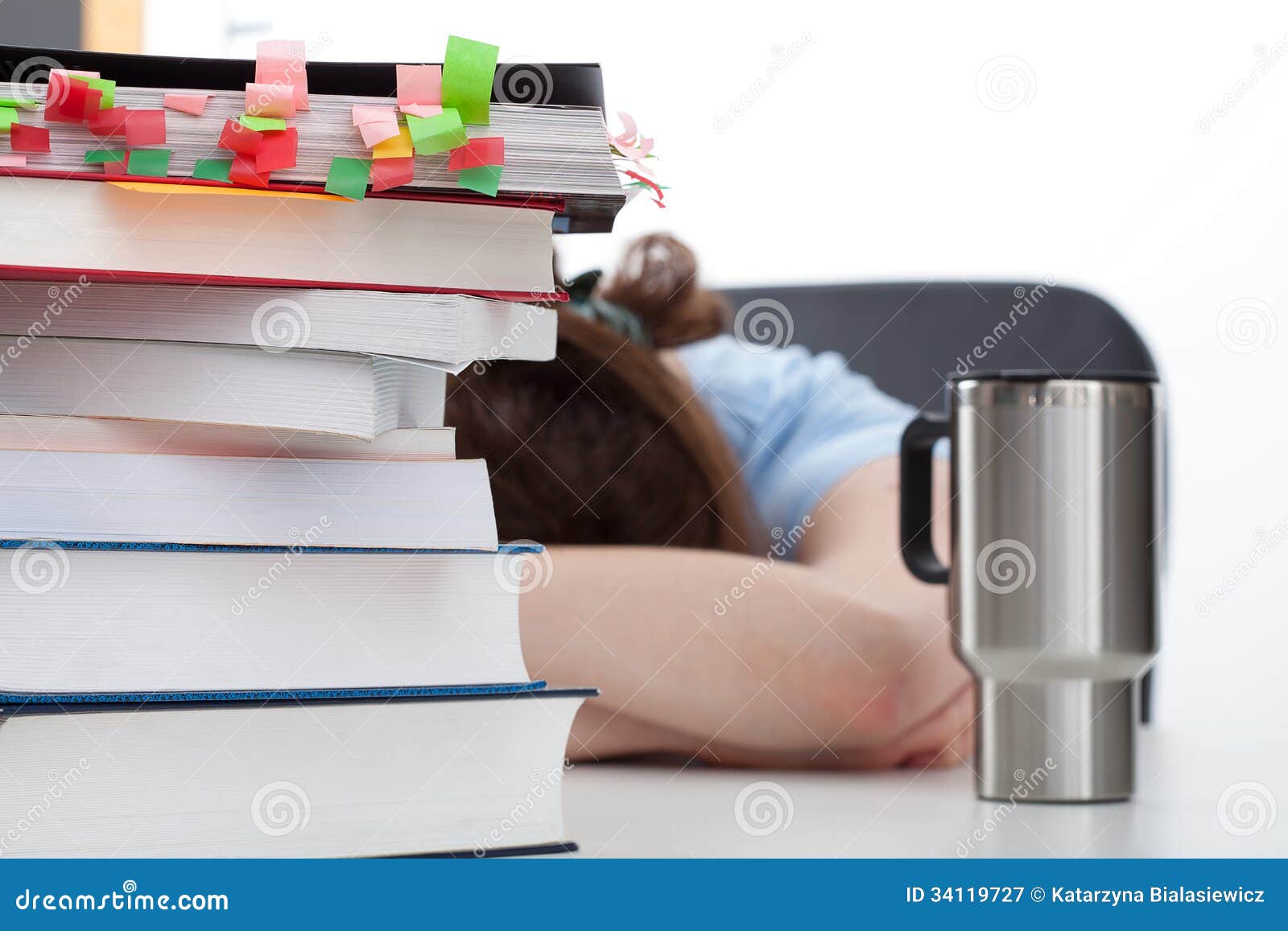 Overworked Student with Coffee Stock Image - Image of pupil, research ...