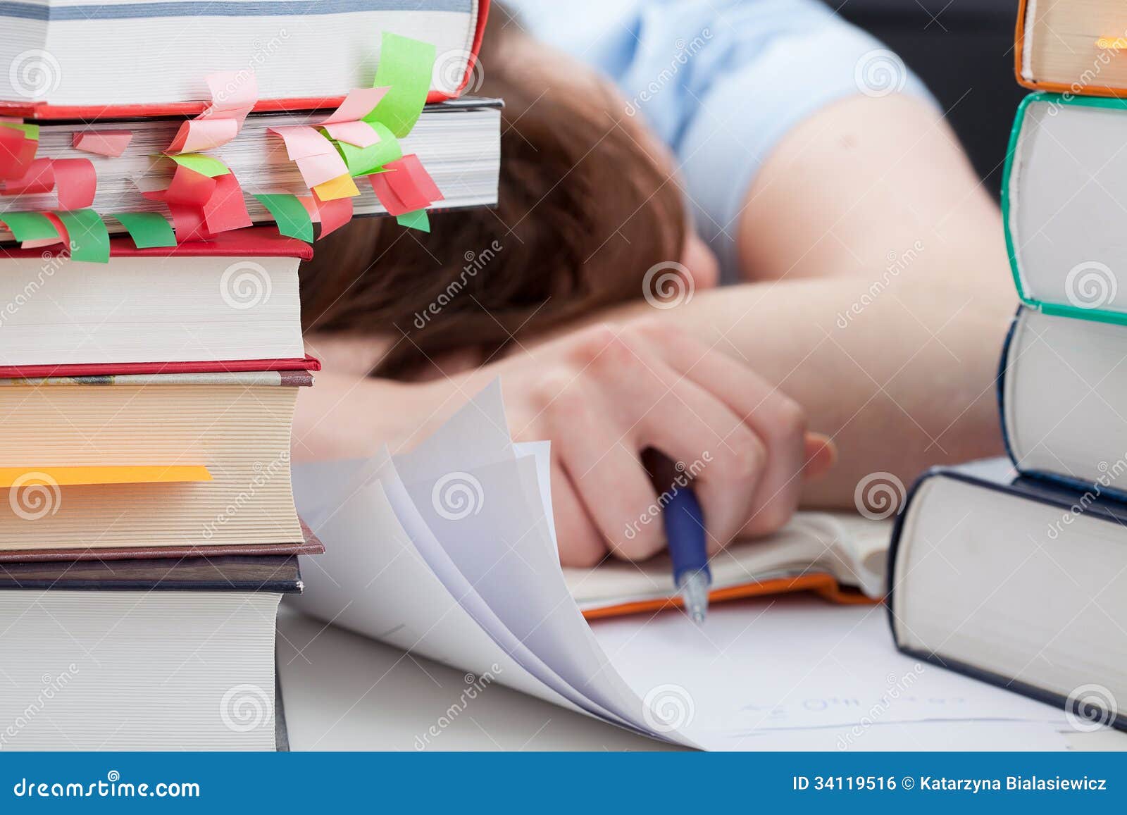 Overworked Student Sleeping on Desk Stock Photo - Image of bored ...