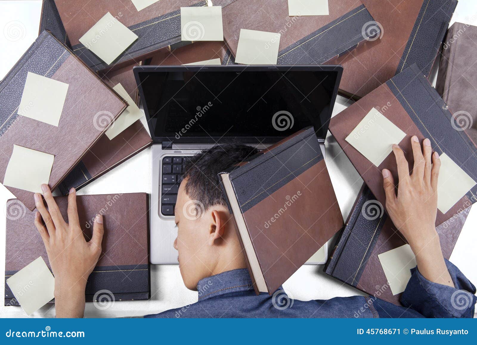Overworked Student Sleeping on Laptop Stock Image - Image of paper ...
