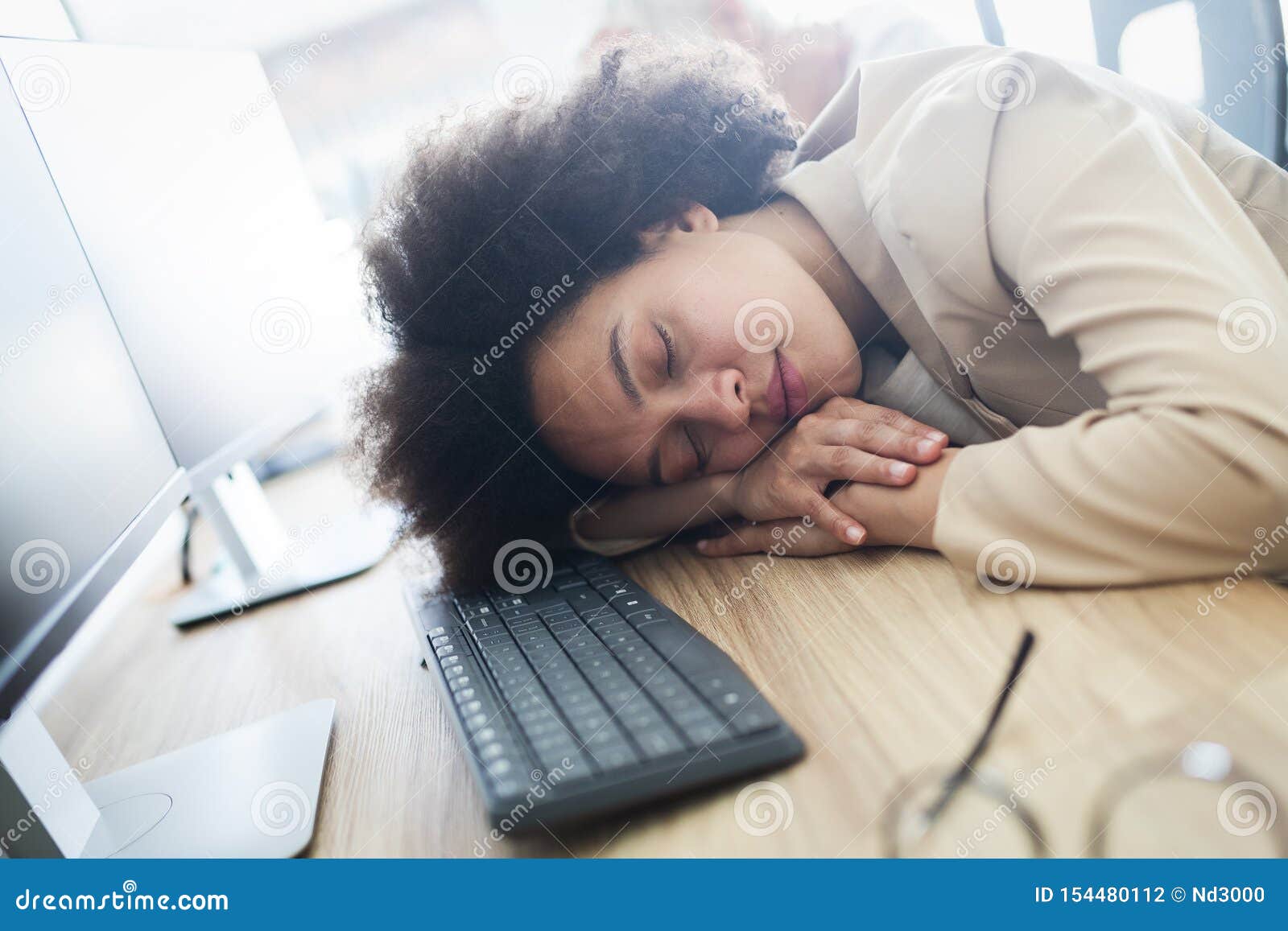 Overworked and Tired Businesswoman Sleeping at Work Stock Photo - Image ...