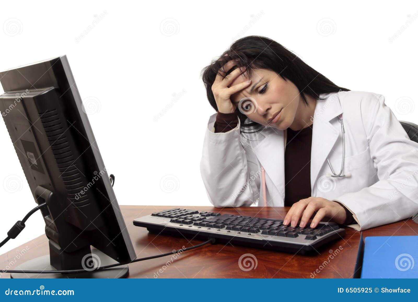 Overworked Tired Doctor at Computer Stock Image - Image of ethnic ...