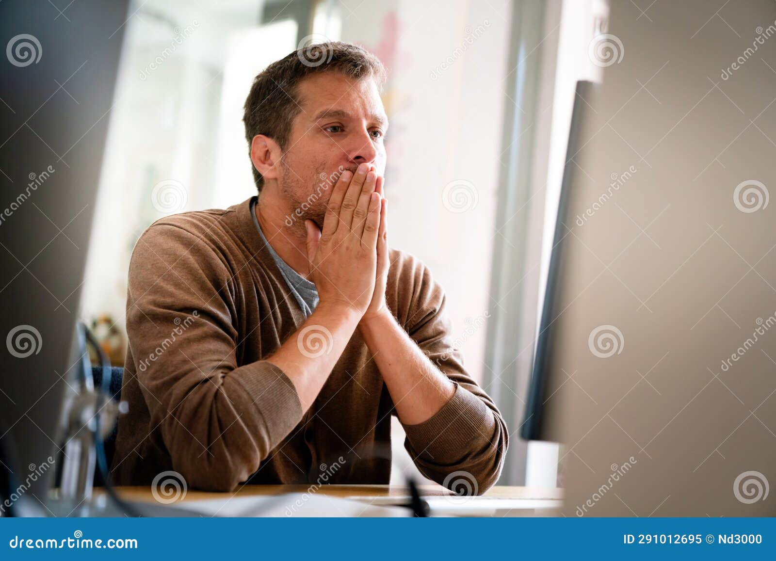 Overworked Tired Employee, Programmer at Workplace in Office Being ...