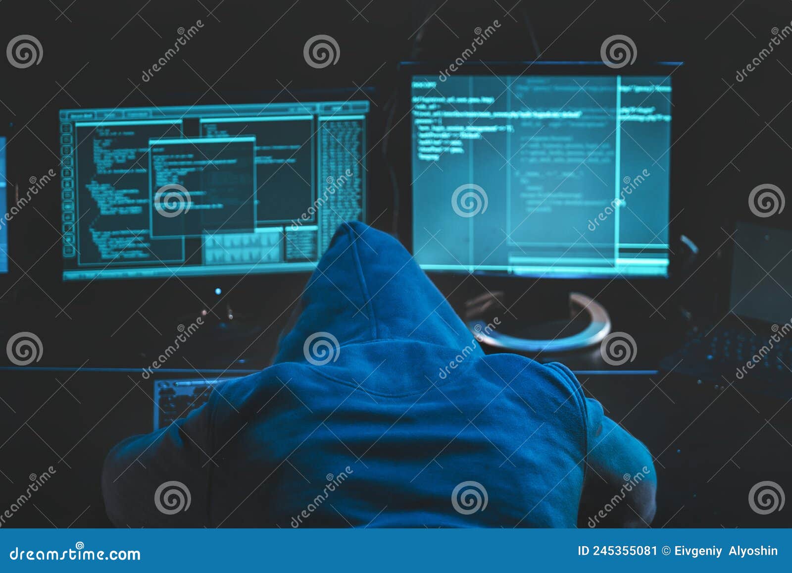 Overworked Tired Hacker. Hooded Hacker Sleeping at His Computer ...